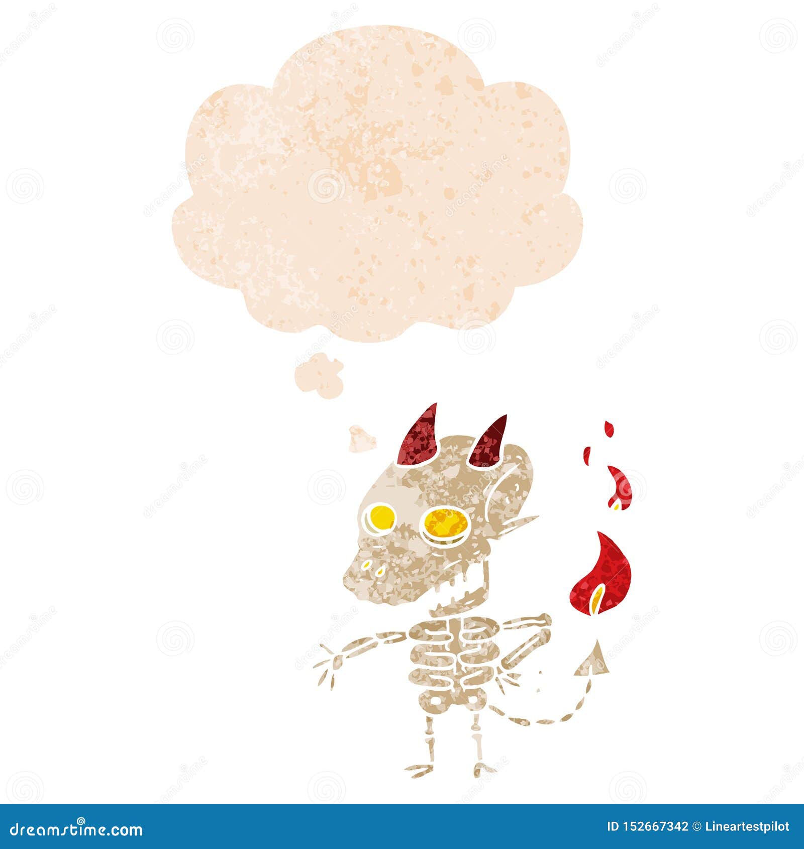 A Creative Cartoon Spooky Demon and Thought Bubble in Retro Textured ...
