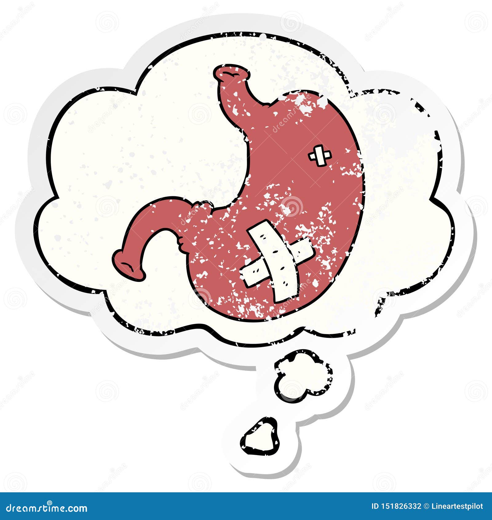 A Creative Cartoon Stomach and Thought Bubble As a Distressed Worn ...