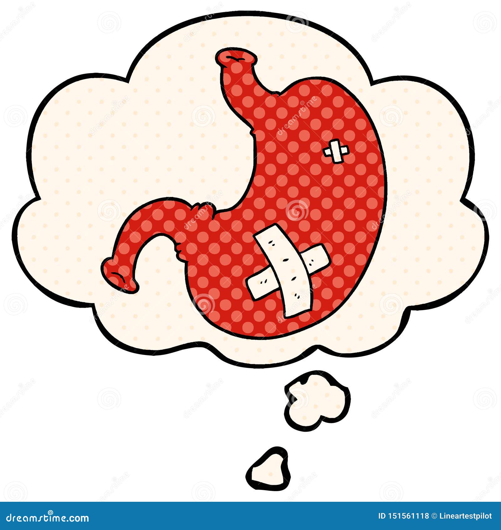 A Creative Cartoon Stomach and Thought Bubble in Comic Book Style Stock ...