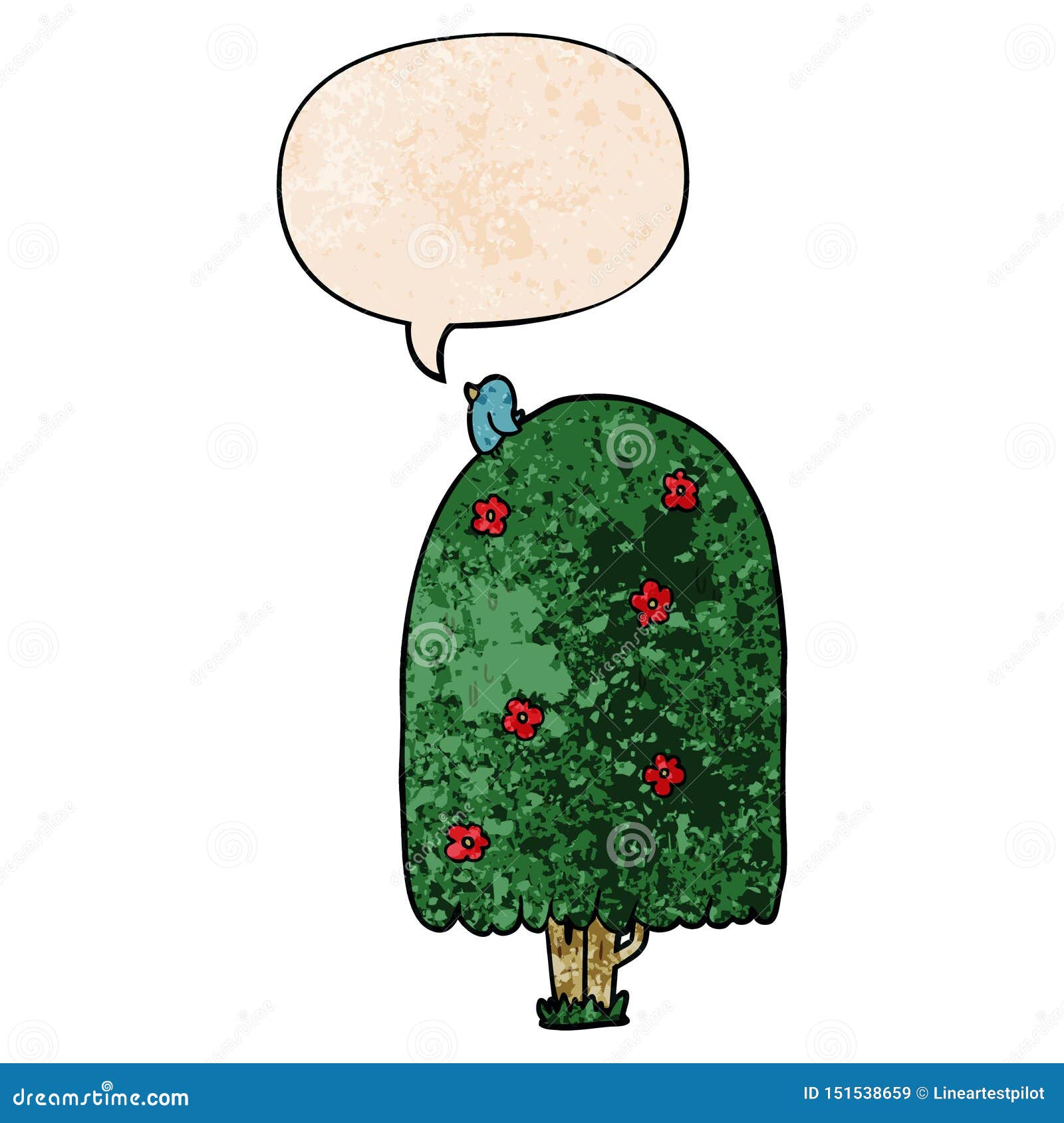 A Creative Cartoon Tall Tree and Speech Bubble in Retro Texture Style ...