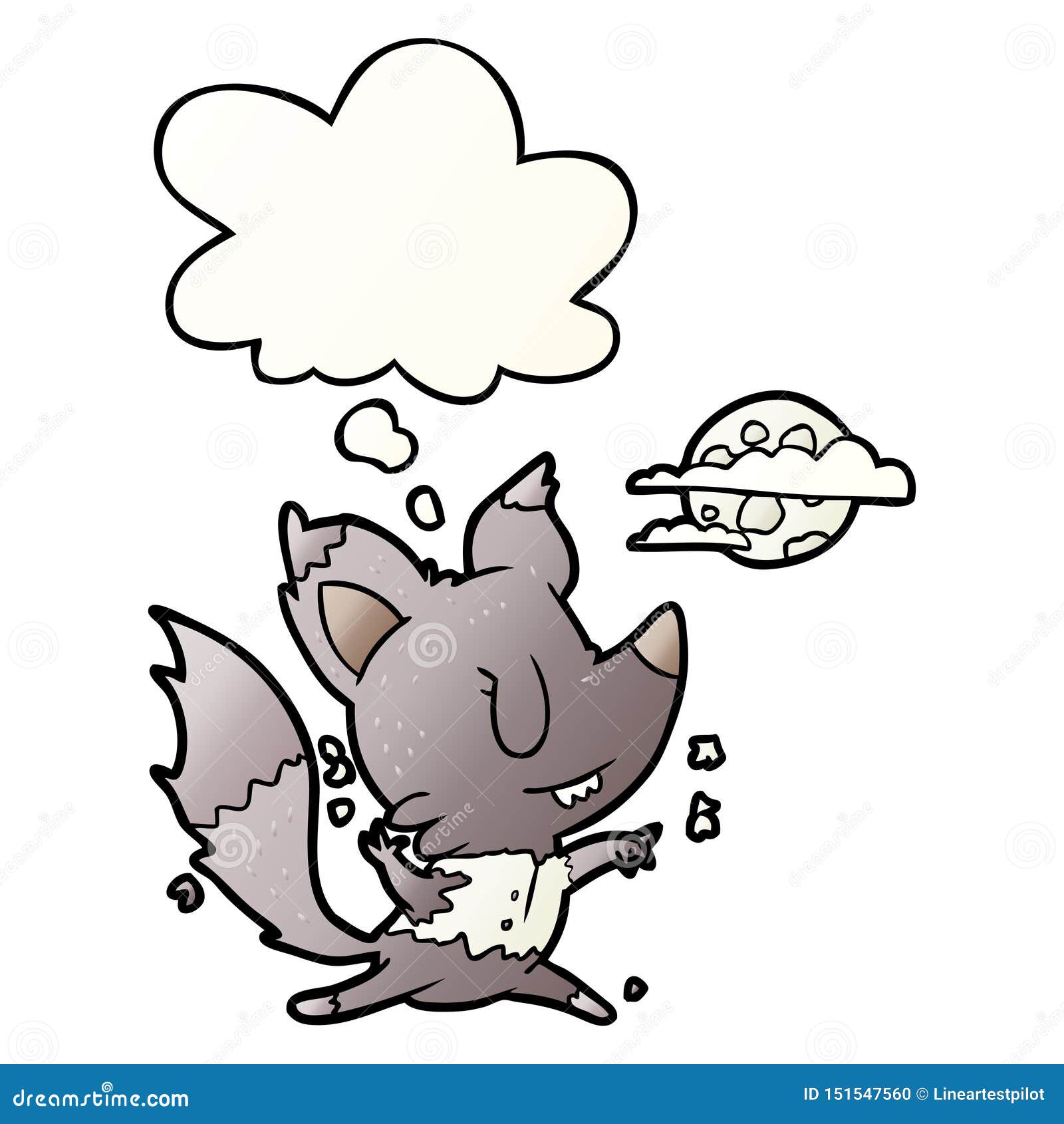 A Creative Cartoon Werewolf Changing in Moonlight and Thought Bubble in ...