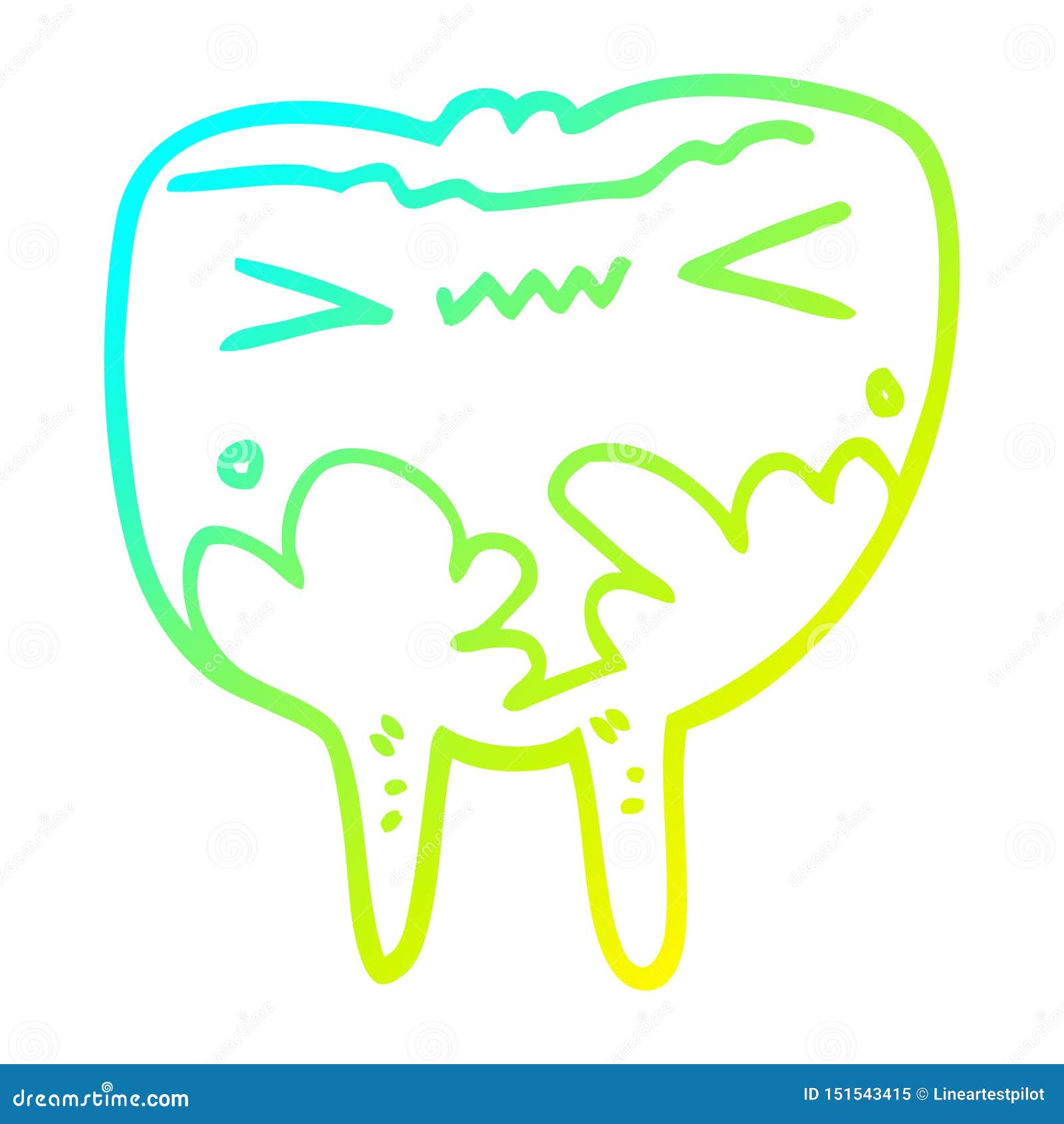 A Creative Cold Gradient Line Drawing Cartoon Bad Tooth Stock Vector ...