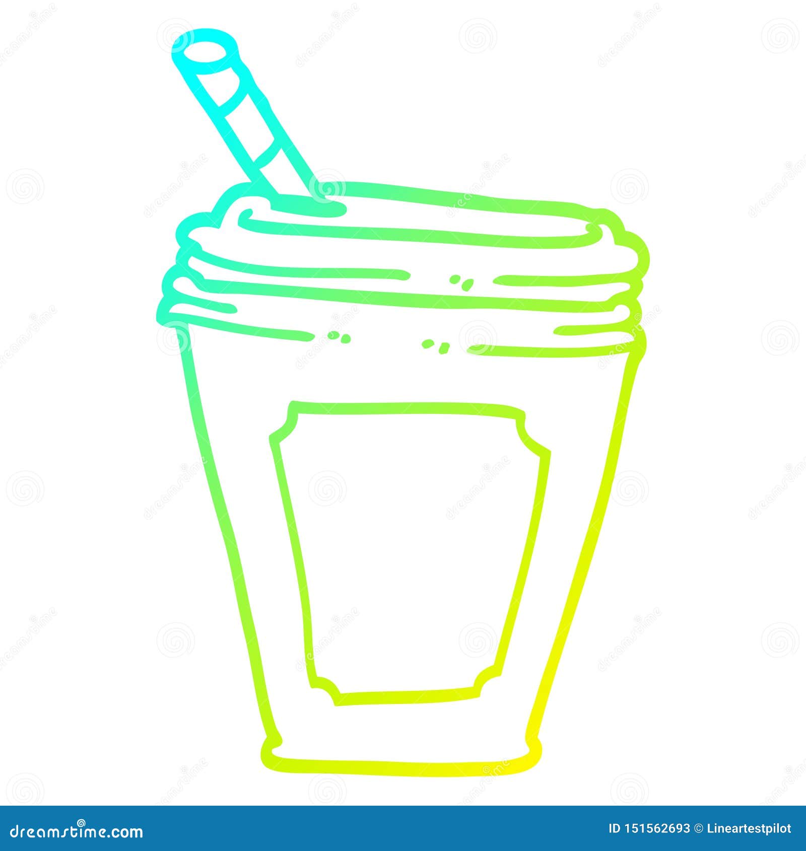 A Creative Cold Gradient Line Drawing Cartoon Coffee Cup with Straw ...