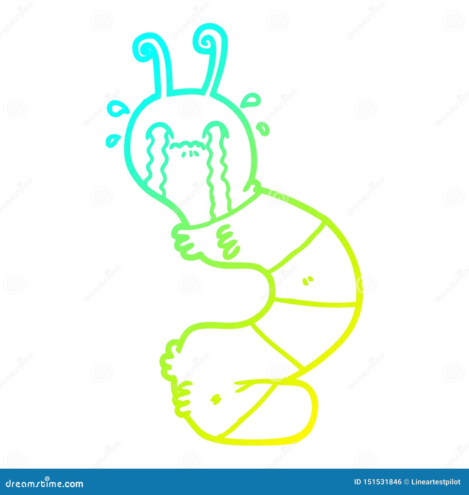 A Creative Cold Gradient Line Drawing Cartoon Crying Caterpillar Stock ...