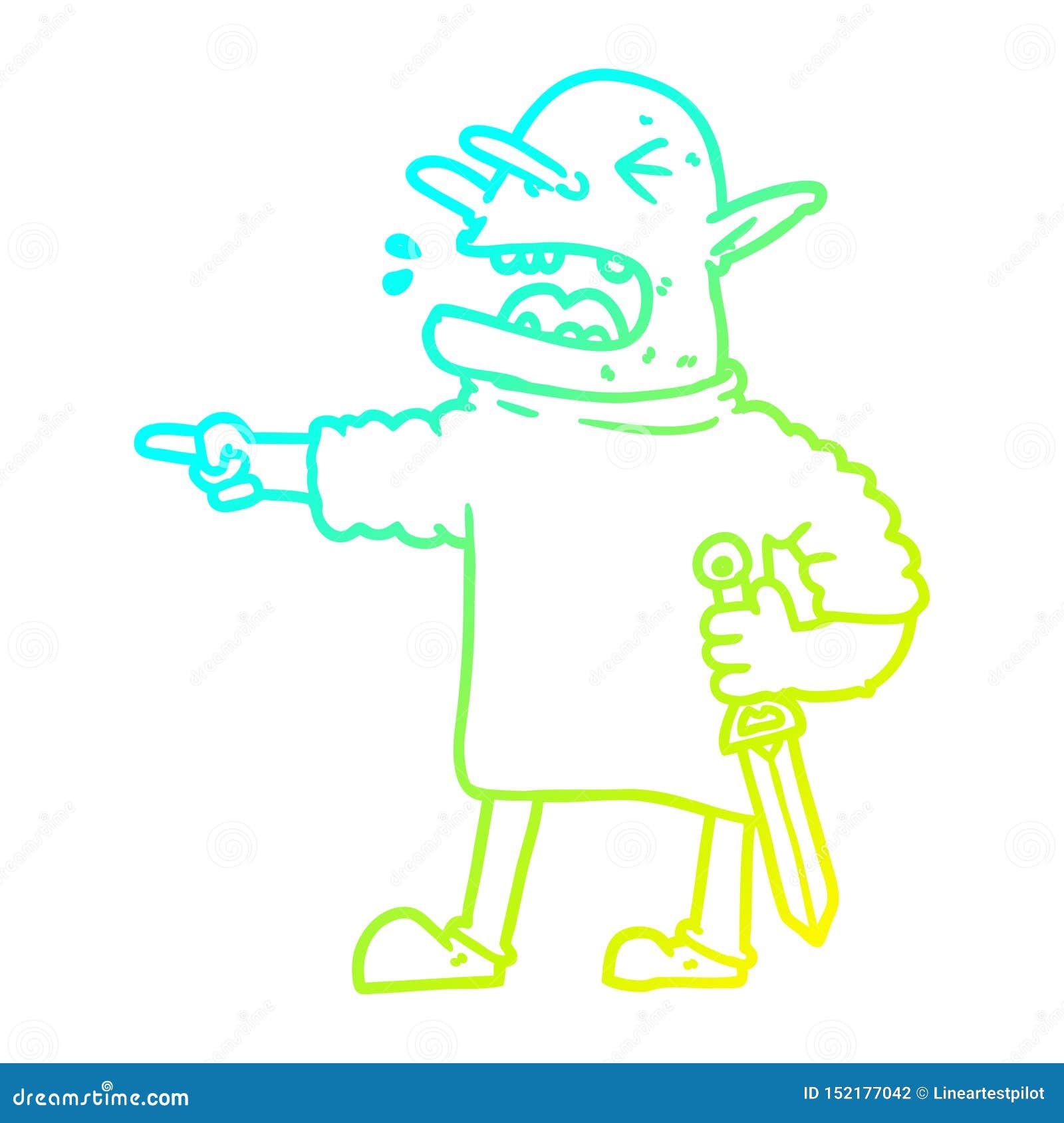 A Creative Cold Gradient Line Drawing Cartoon Goblin with Knife Stock ...