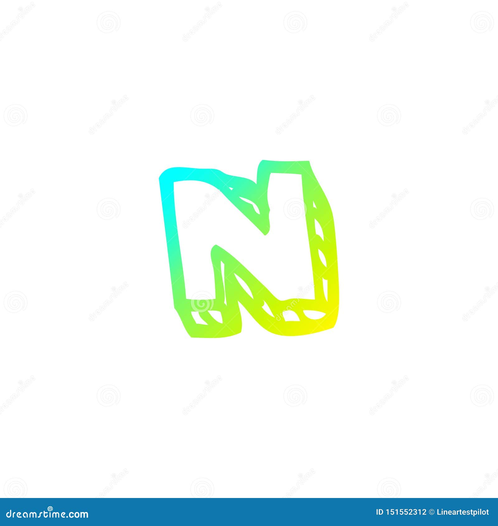 A Creative Cold Gradient Line Drawing Cartoon Letter N Stock Vector ...