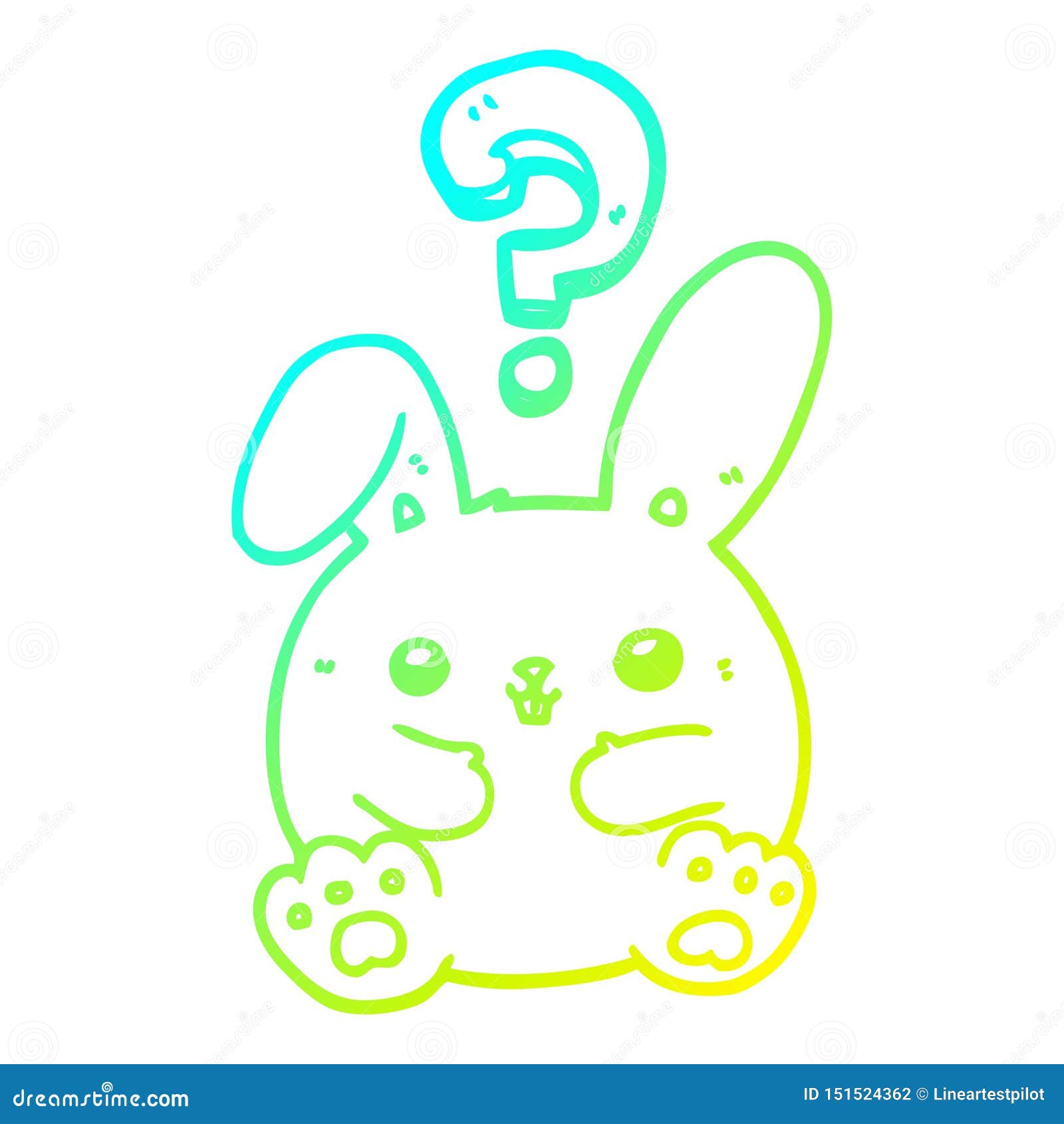 A Creative Cold Gradient Line Drawing Cartoon Rabbit with Question Mark ...