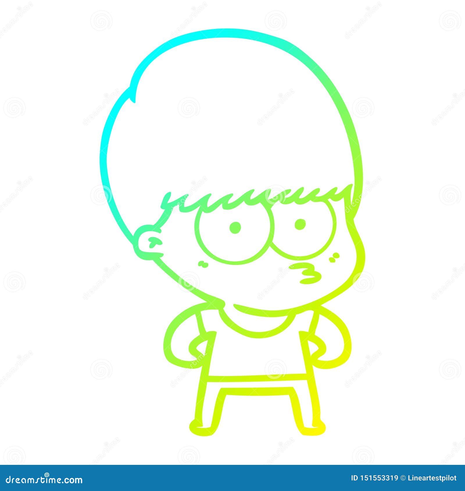 A Creative Cold Gradient Line Drawing Curious Cartoon Boy Stock Vector ...