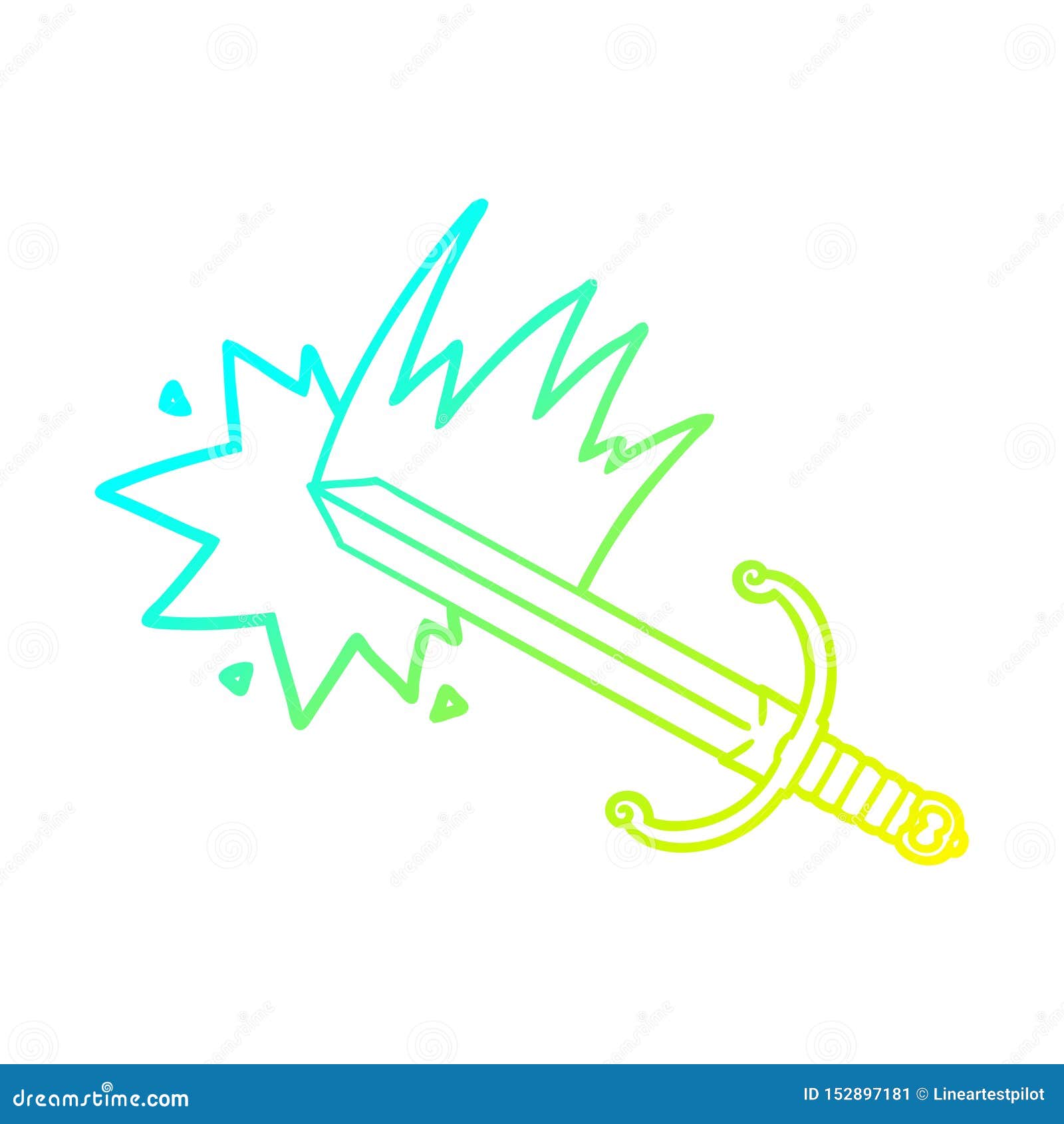 A Creative Cold Gradient Line Drawing Swinging Cartoon Sword Stock ...