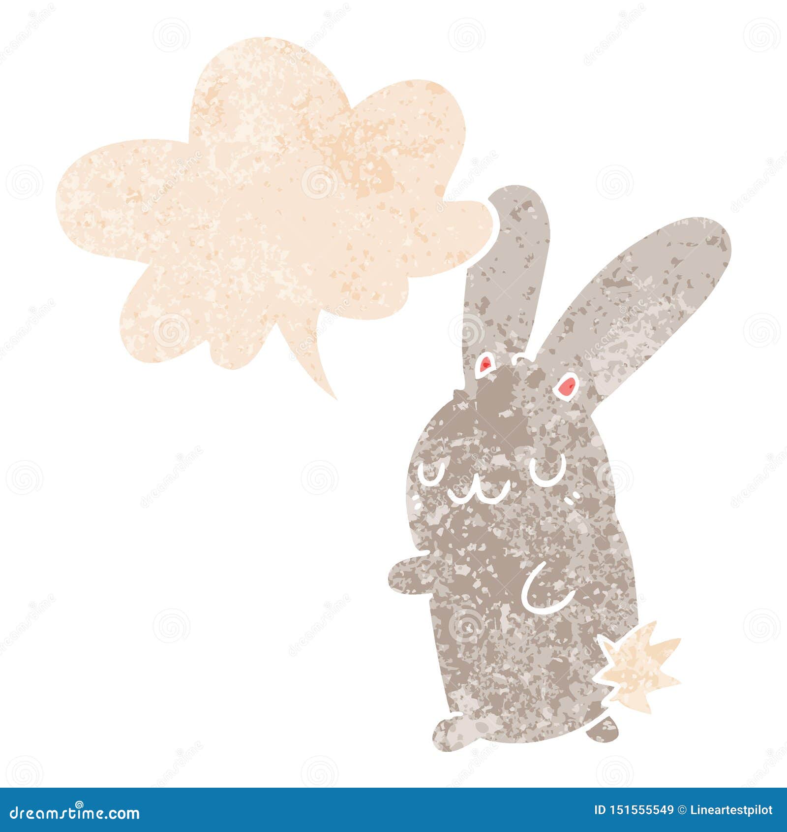 A Creative Cute Cartoon Rabbit and Speech Bubble in Retro Textured ...