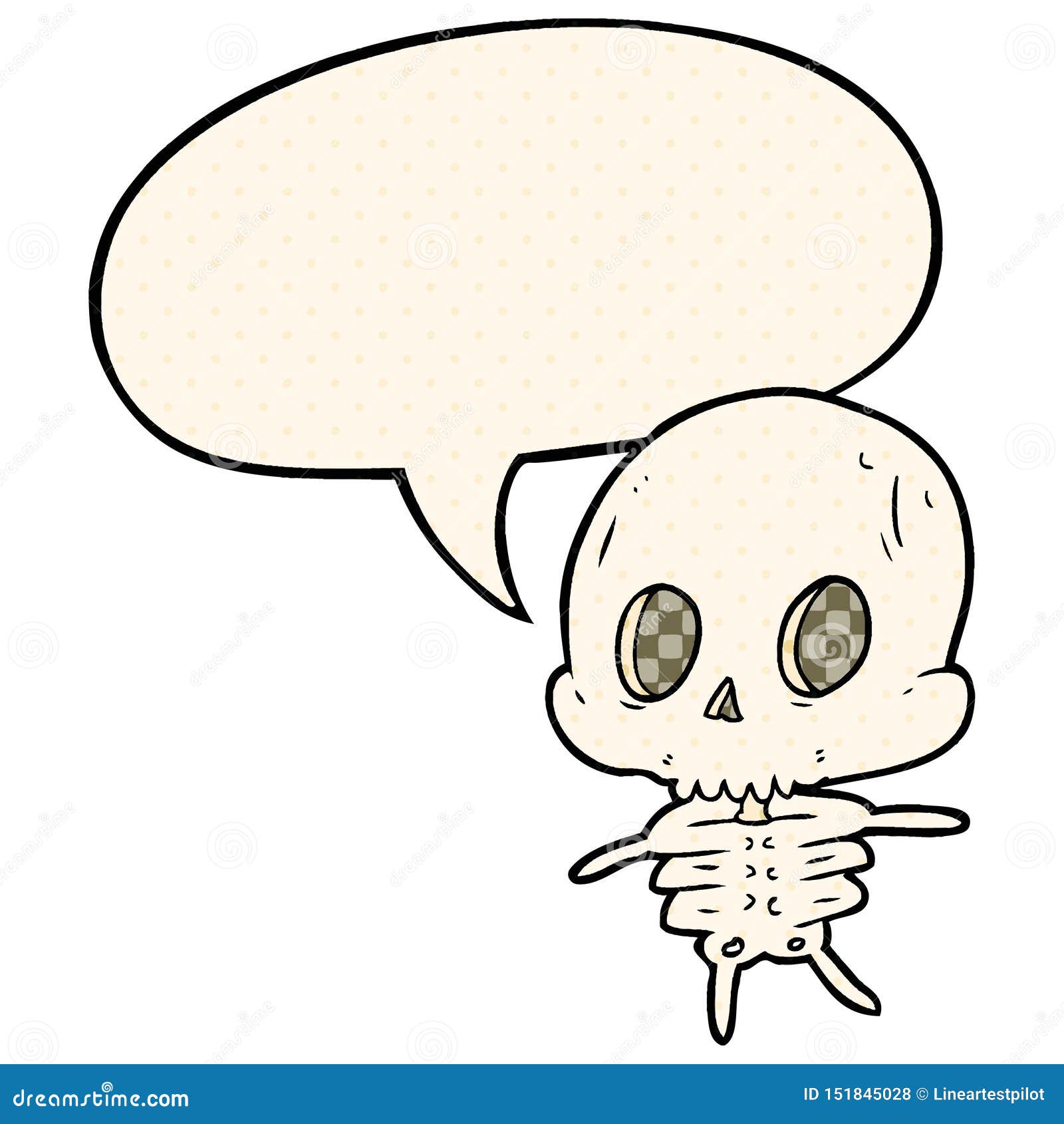 A Creative Cute Cartoon Skeleton and Speech Bubble in Comic Book Style ...