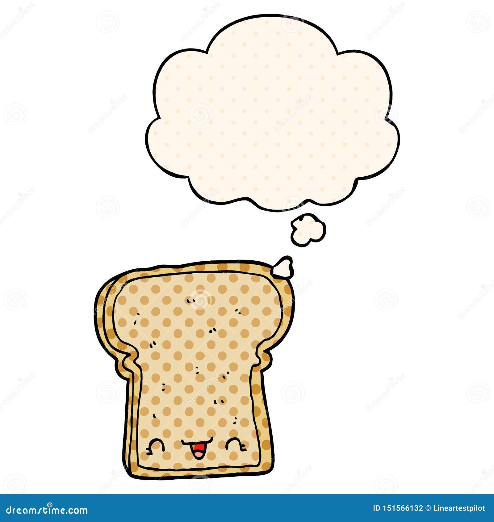 A Creative Cute Cartoon Slice of Bread and Thought Bubble in Comic Book ...
