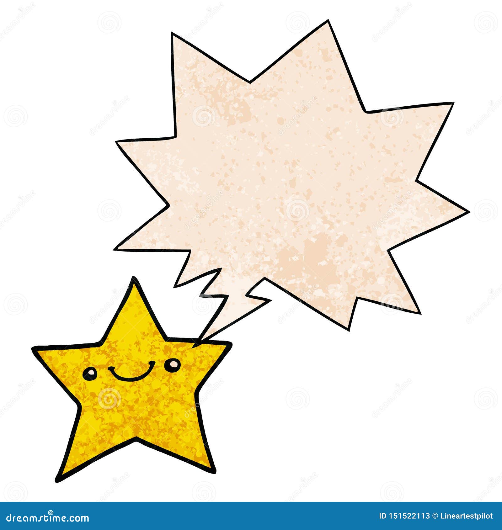 A Creative Happy Cartoon Star and Speech Bubble in Retro Texture Style ...