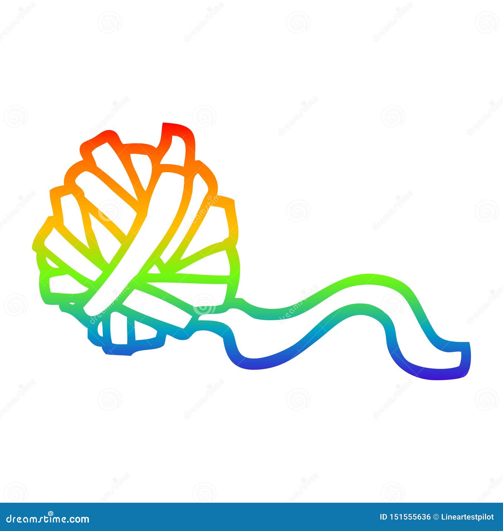 A Creative Rainbow Gradient Line Drawing Cartoon Ball of String Stock ...
