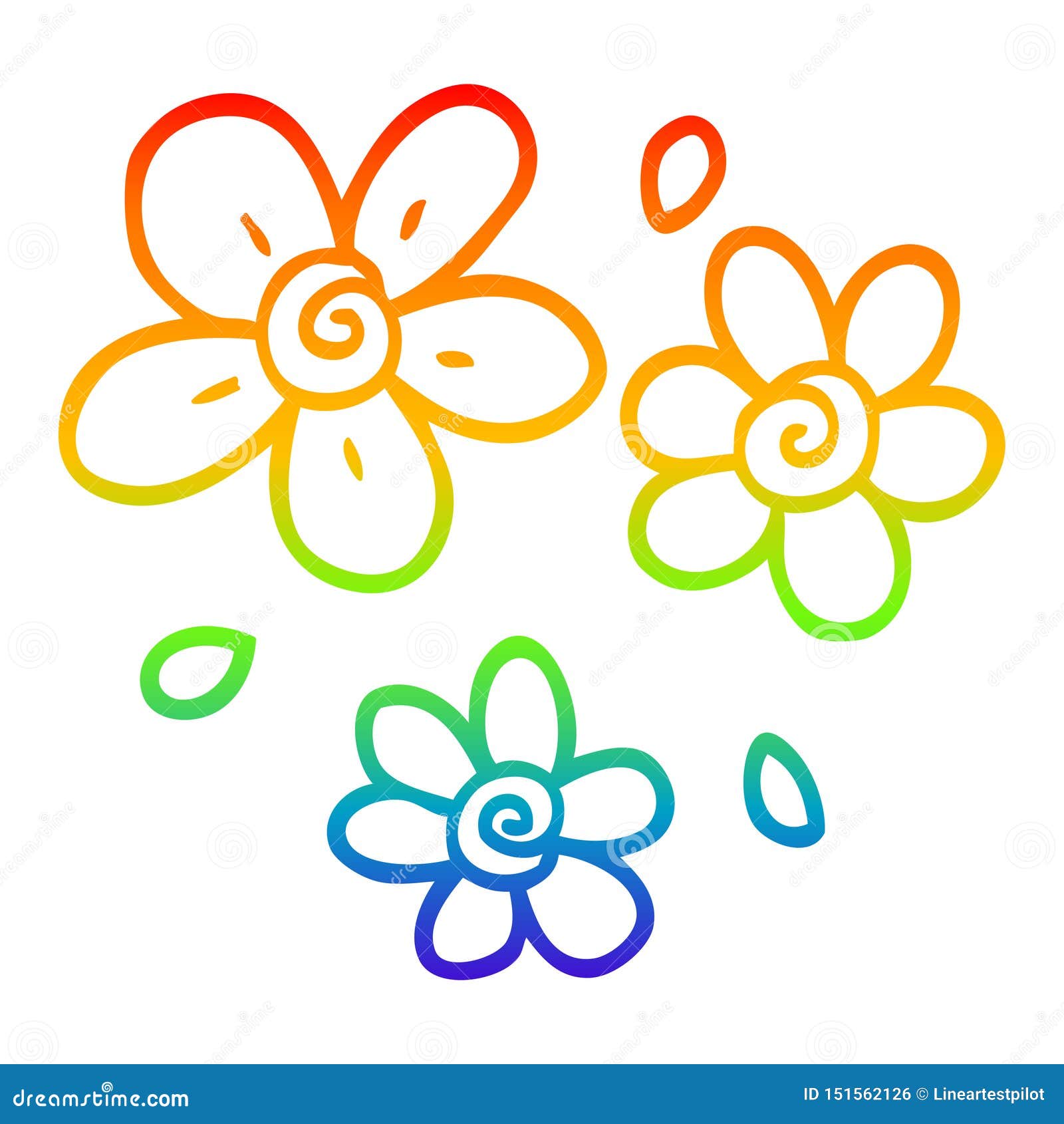 A Creative Rainbow Gradient Line Drawing Cartoon Decorative Flowers ...