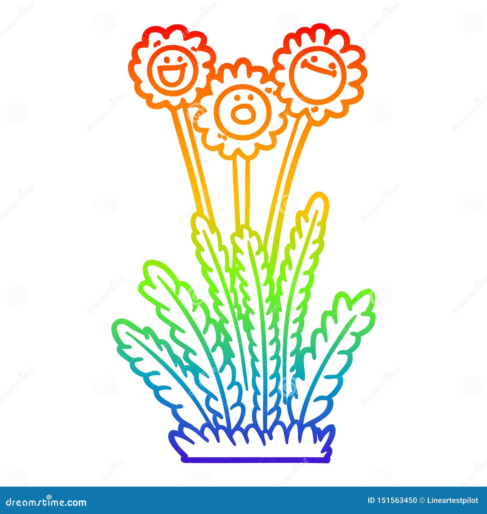 A Creative Rainbow Gradient Line Drawing Cartoon Happy Flowers Stock ...