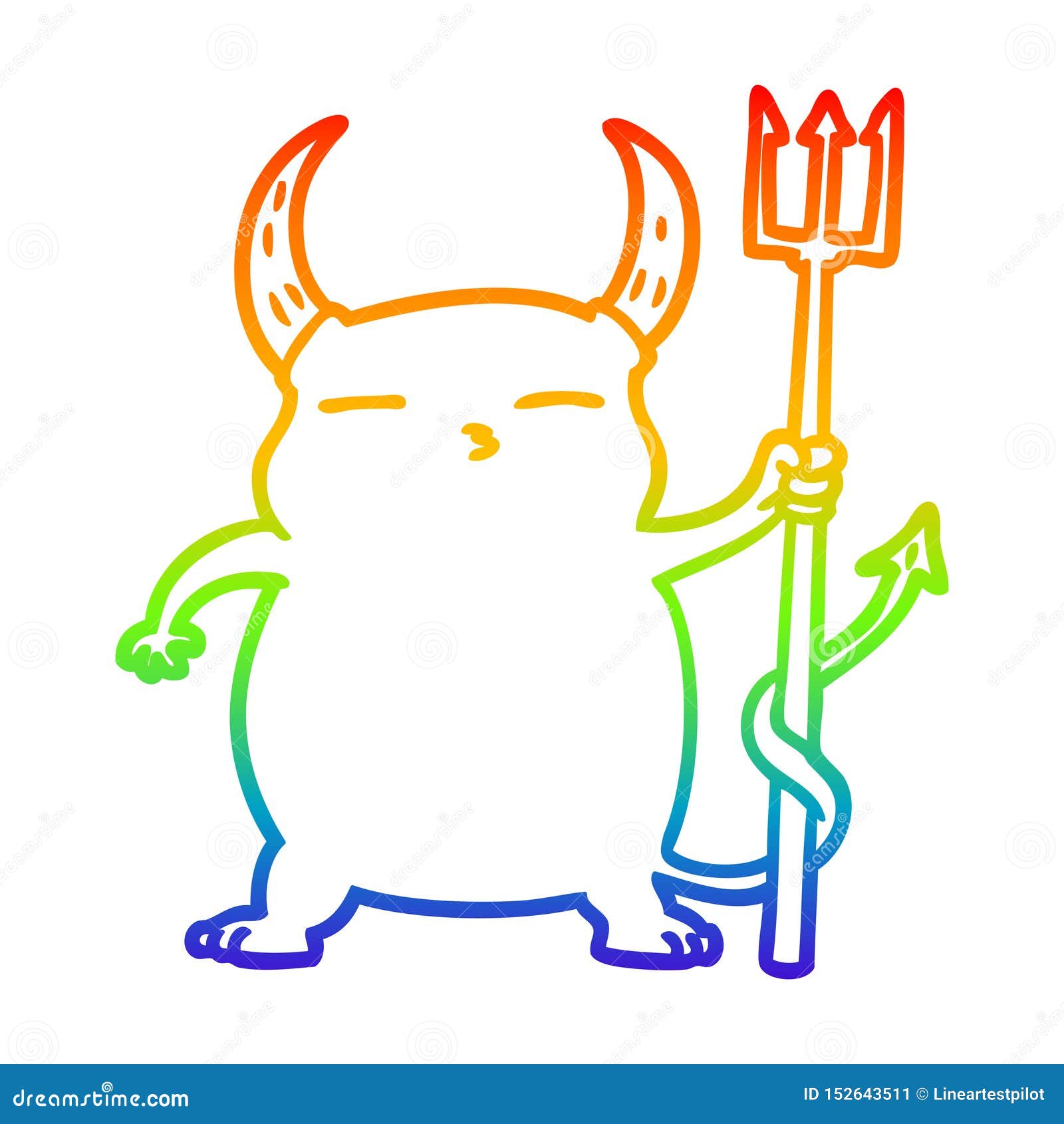 A Creative Rainbow Gradient Line Drawing Cartoon Little Devil Stock ...