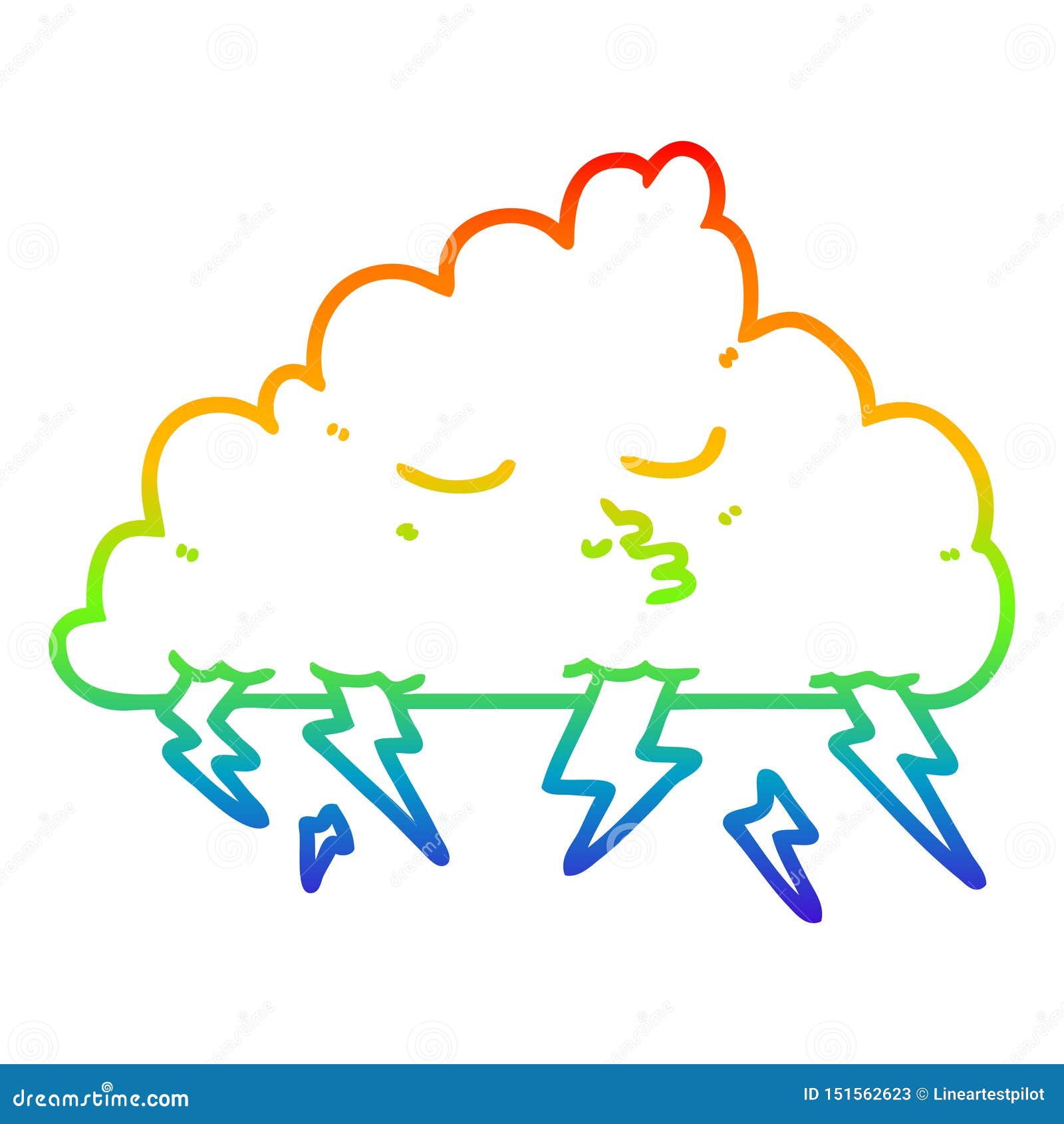 A Creative Rainbow Gradient Line Drawing Cartoon Storm Cloud Stock ...