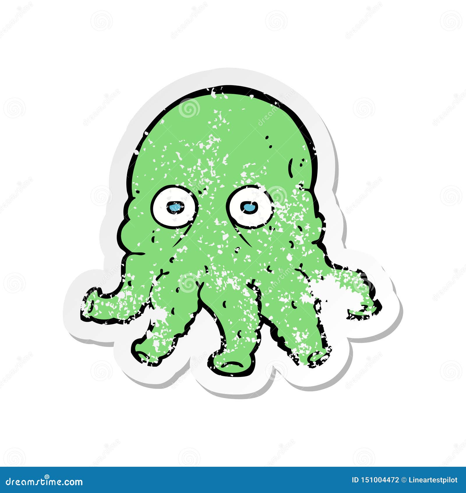 A Creative Retro Distressed Sticker of a Cartoon Alien Squid Face Stock ...
