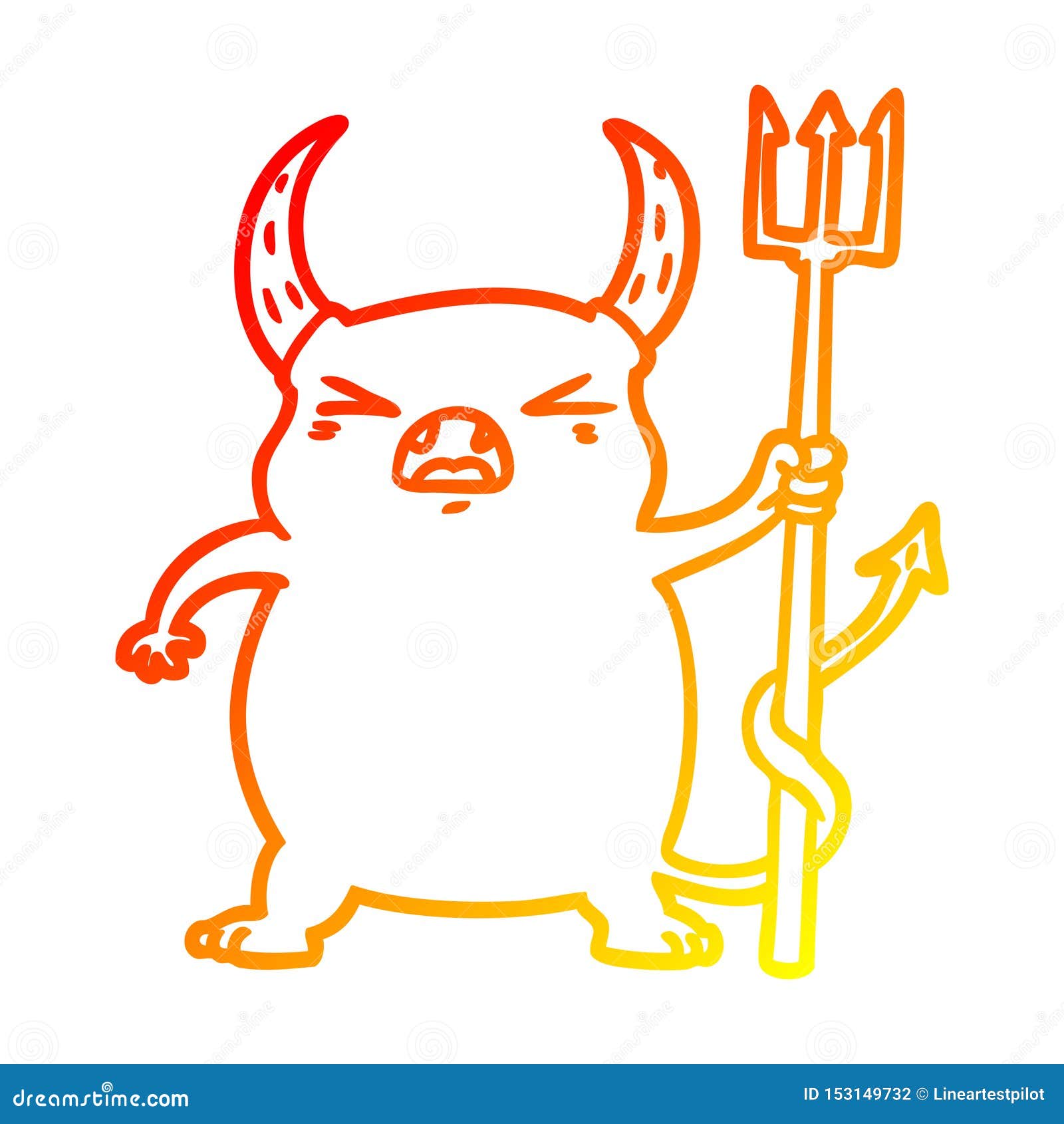 A Creative Warm Gradient Line Drawing Cartoon Angry Little Devil Stock ...