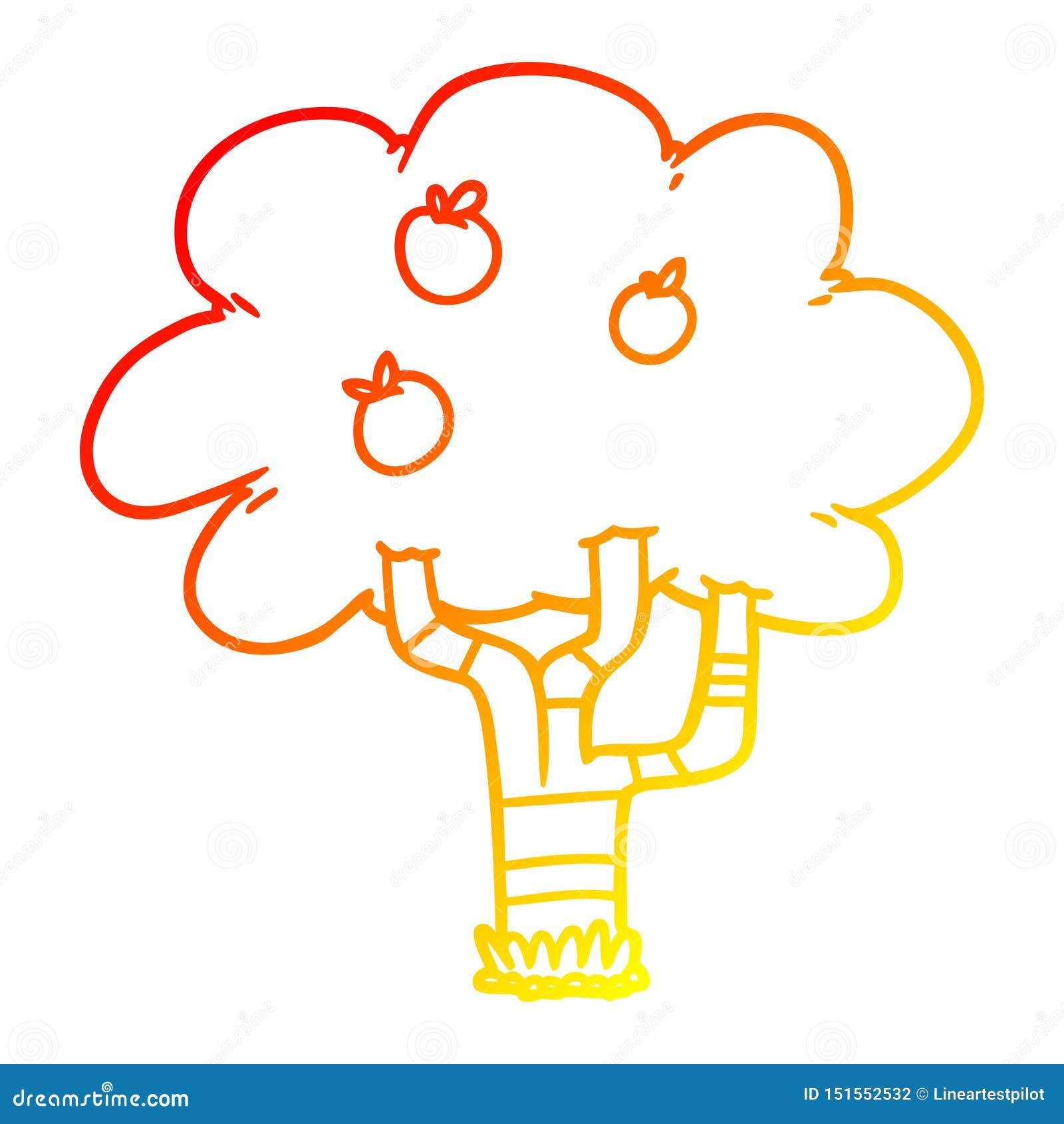 A Creative Warm Gradient Line Drawing Cartoon Apple Tree Stock Vector ...