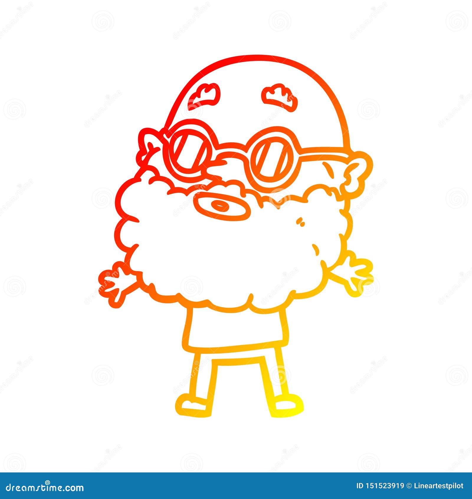 A Creative Warm Gradient Line Drawing Cartoon Curious Man with Beard ...