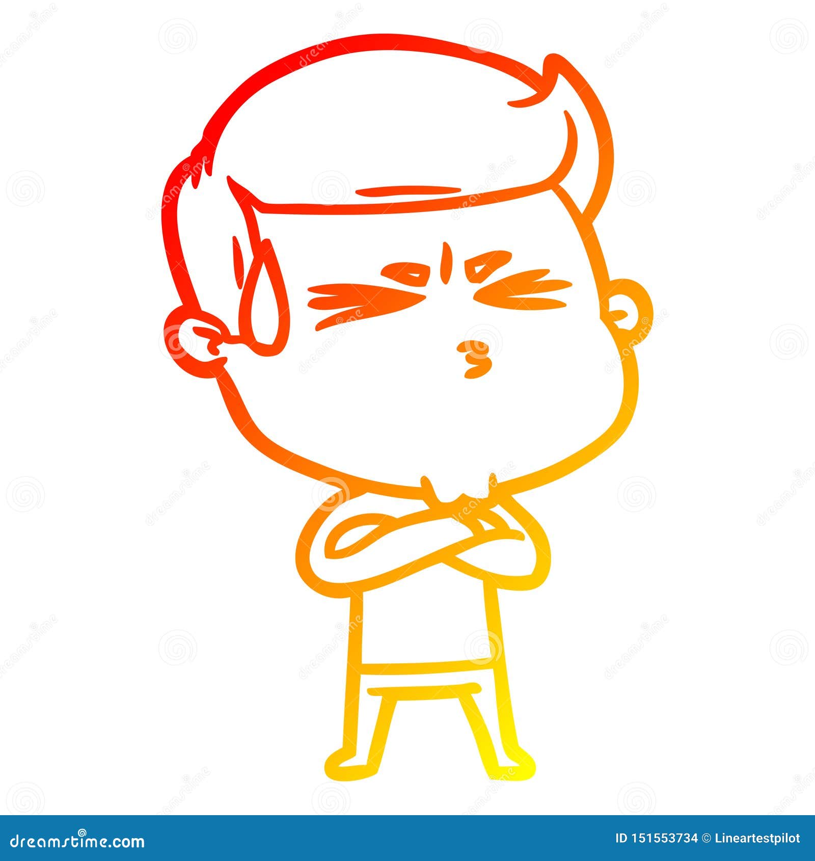 A Creative Warm Gradient Line Drawing Cartoon Man Sweating Stock Vector ...