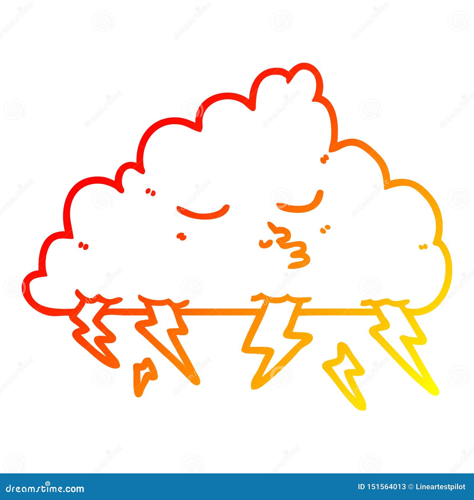 A Creative Warm Gradient Line Drawing Cartoon Storm Cloud Stock Vector ...
