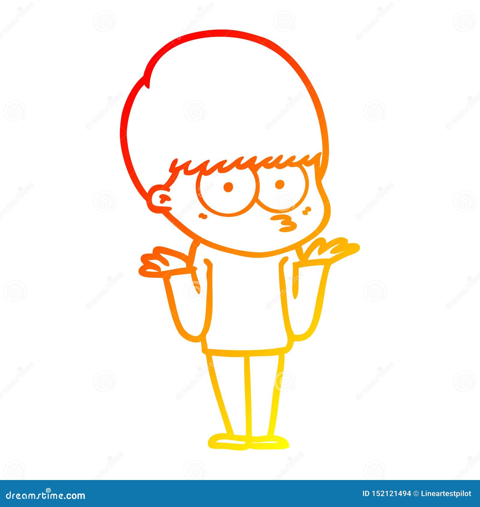 A Creative Warm Gradient Line Drawing Confused Cartoon Boy Shrugging ...
