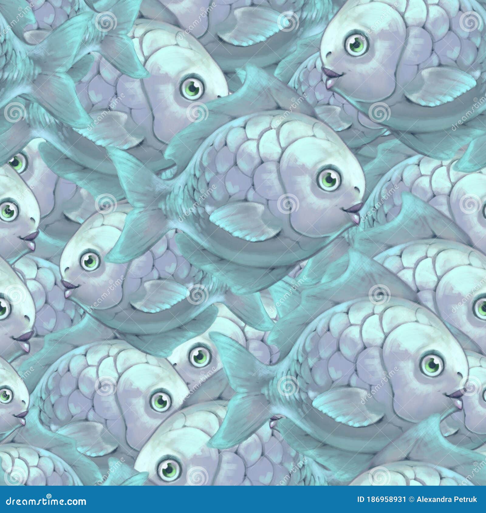 Original Digital Illustration of a Beautiful Blue Cute Fish Stock ...