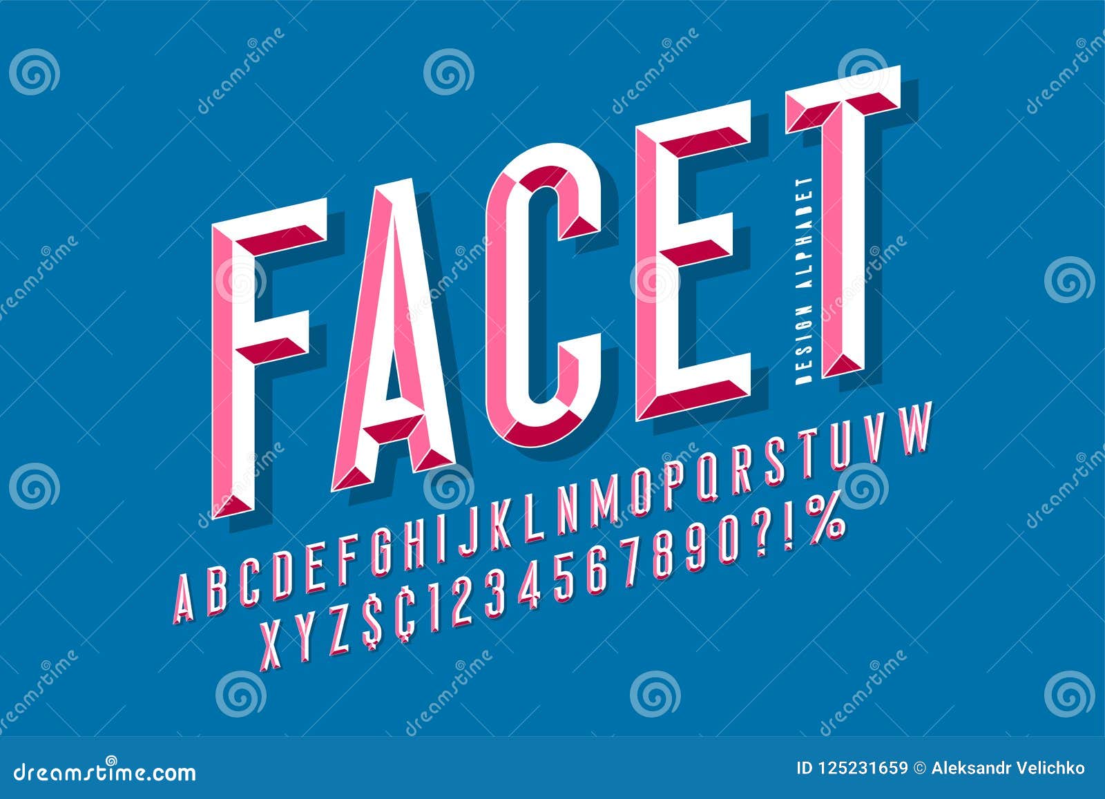 Original Display Font with Facets, Alphabet, Letters and Numbers Stock ...