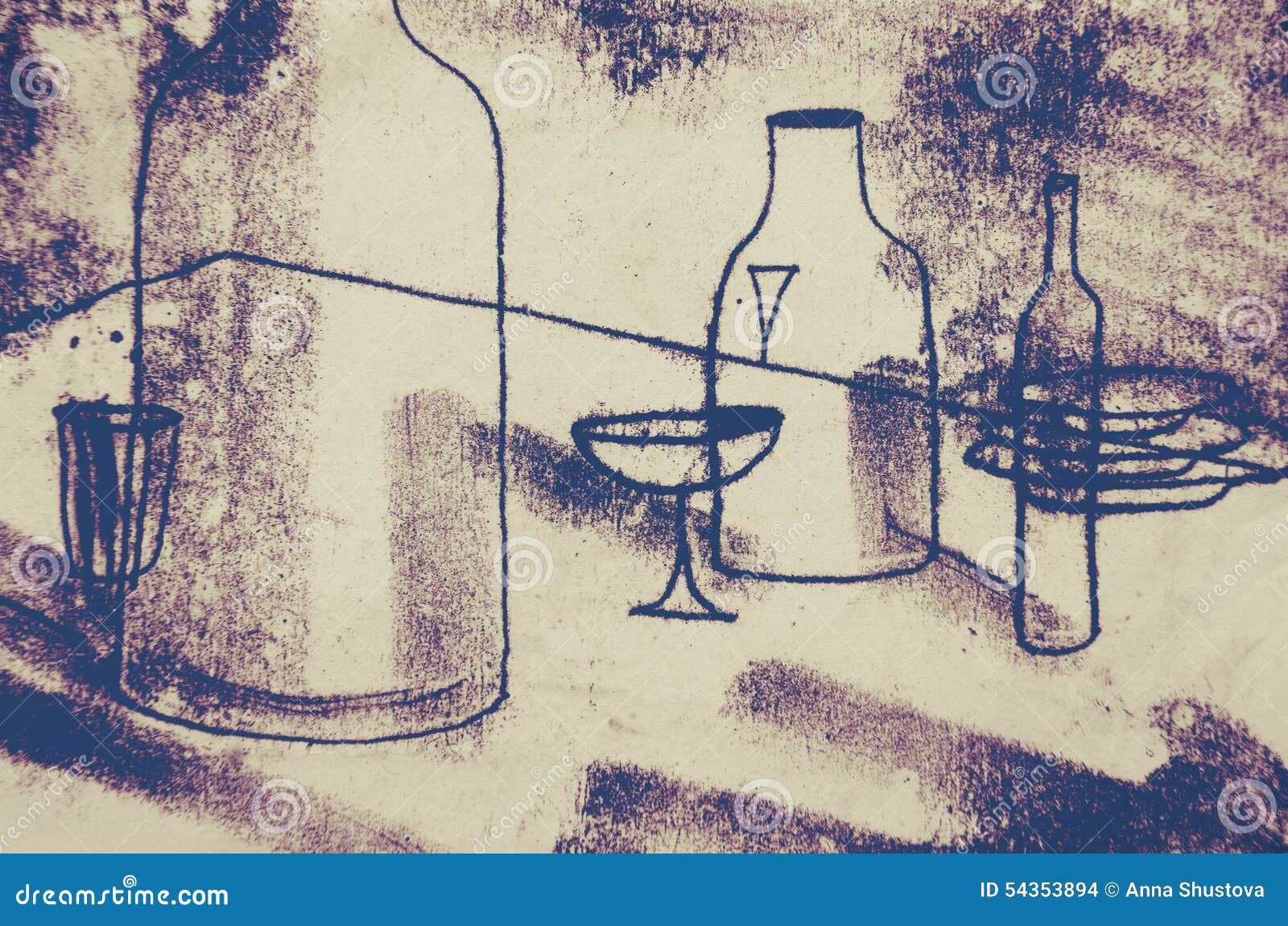 The Original Drawing. Abstract Graphics with the Table, Bottles ...