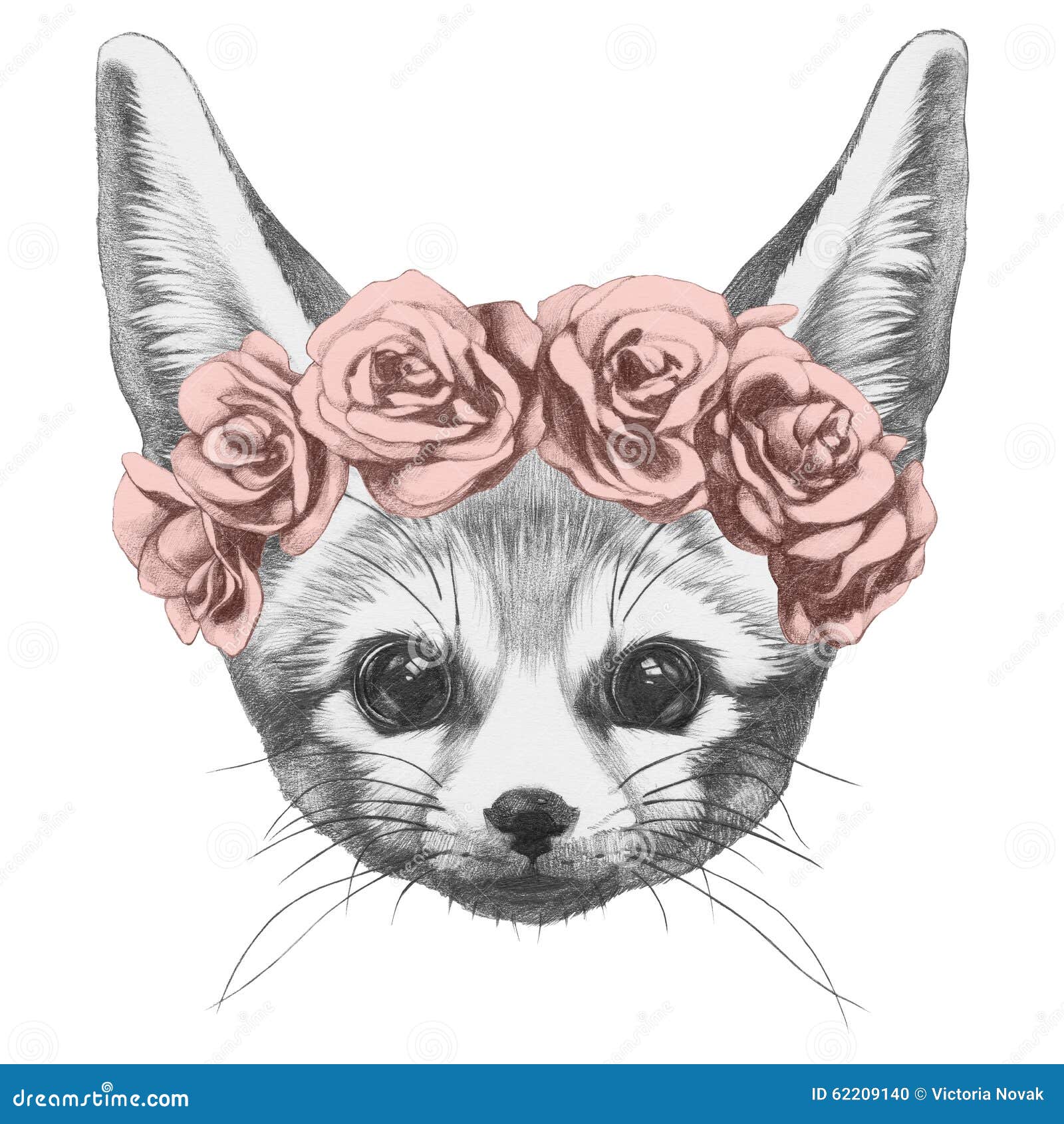 Original Drawing of Fennec Fox with Roses. Stock Illustration ...