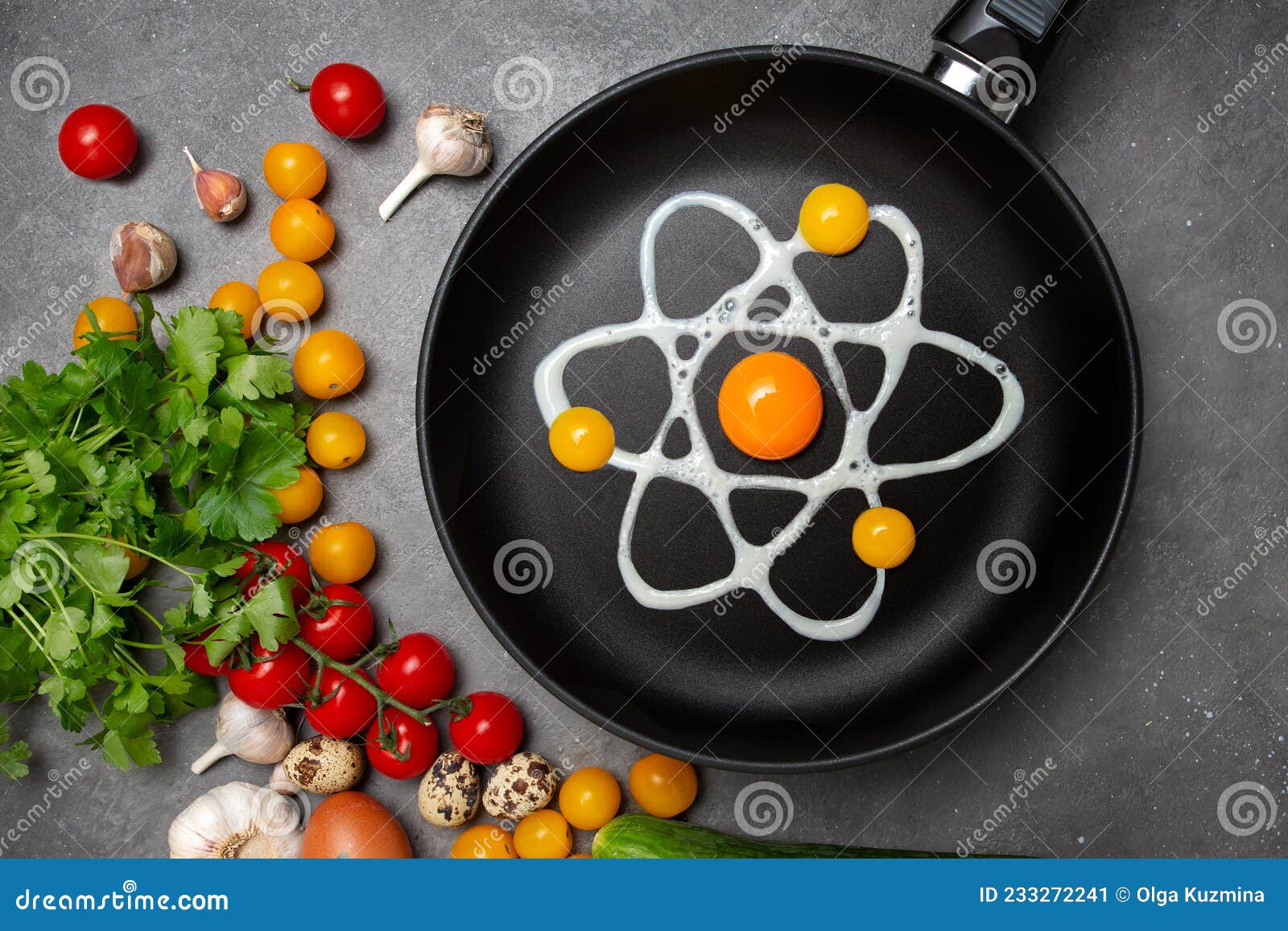 Original Fried Eggs in the Form of an Image of an Atom from Chicken and ...