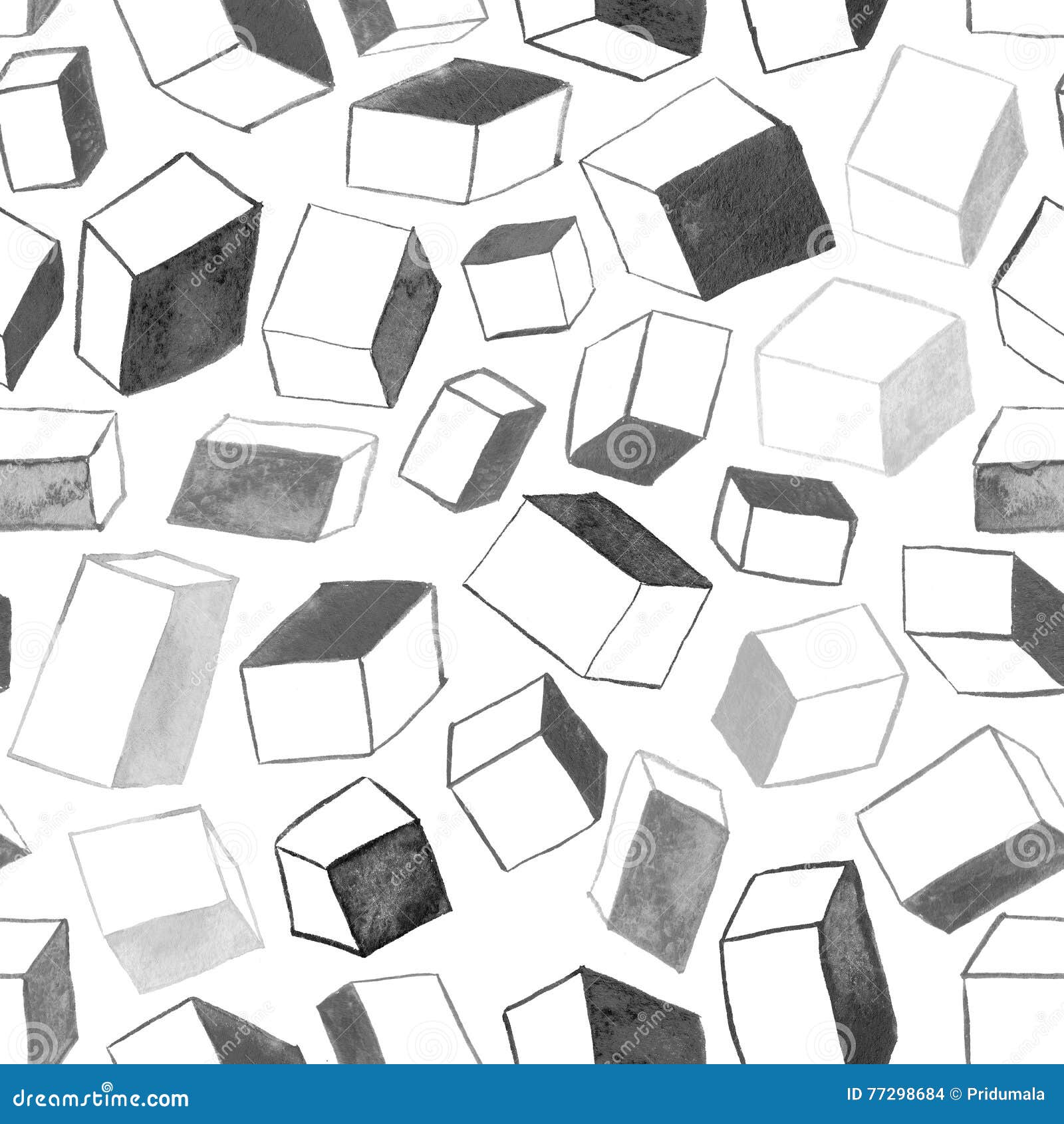 Original Hand Drawn Cubes Abstract Background, Seamless Pattern Stock ...