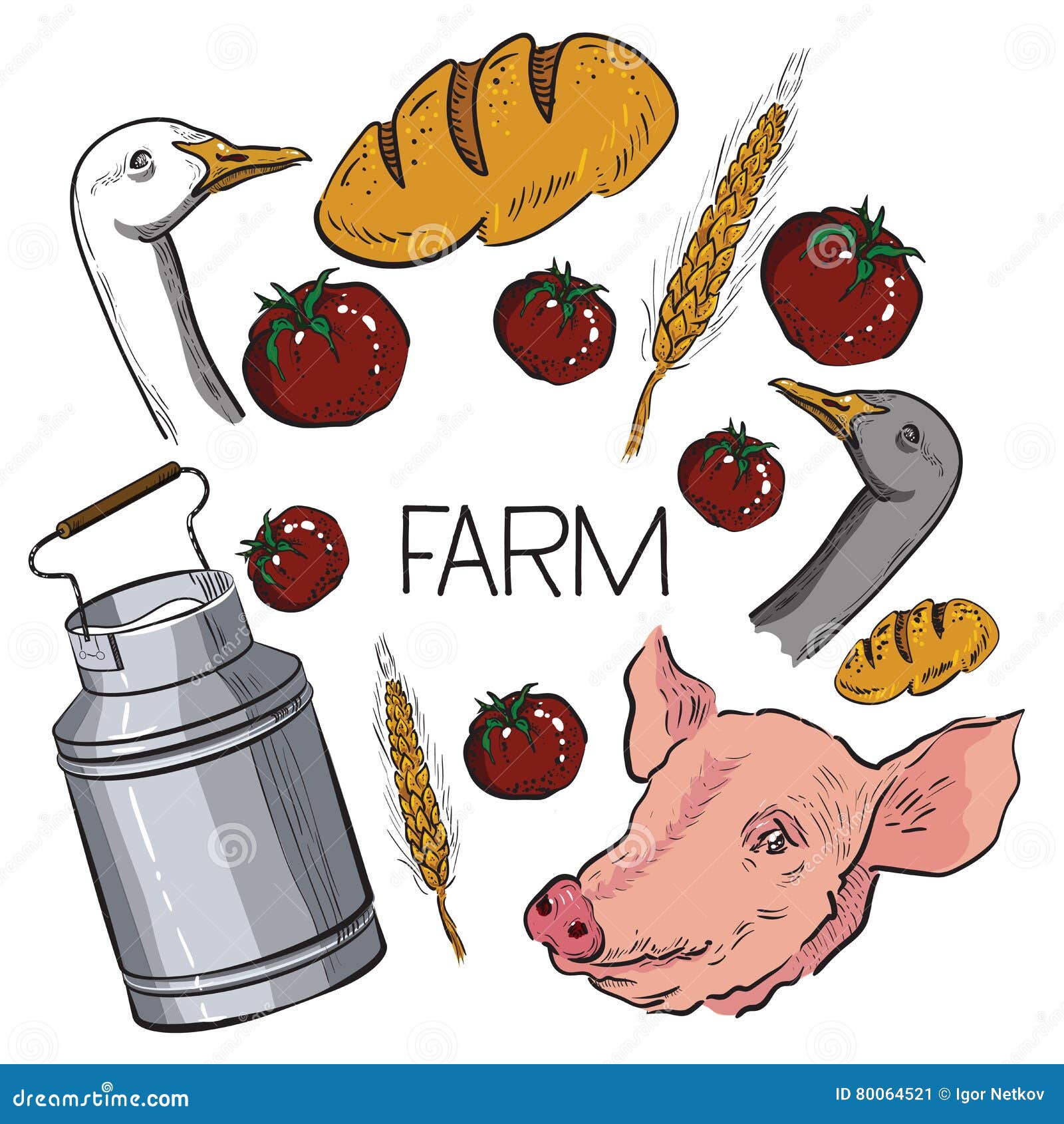 Original Hand Drawn Farm Collection Stock Vector - Illustration of ...