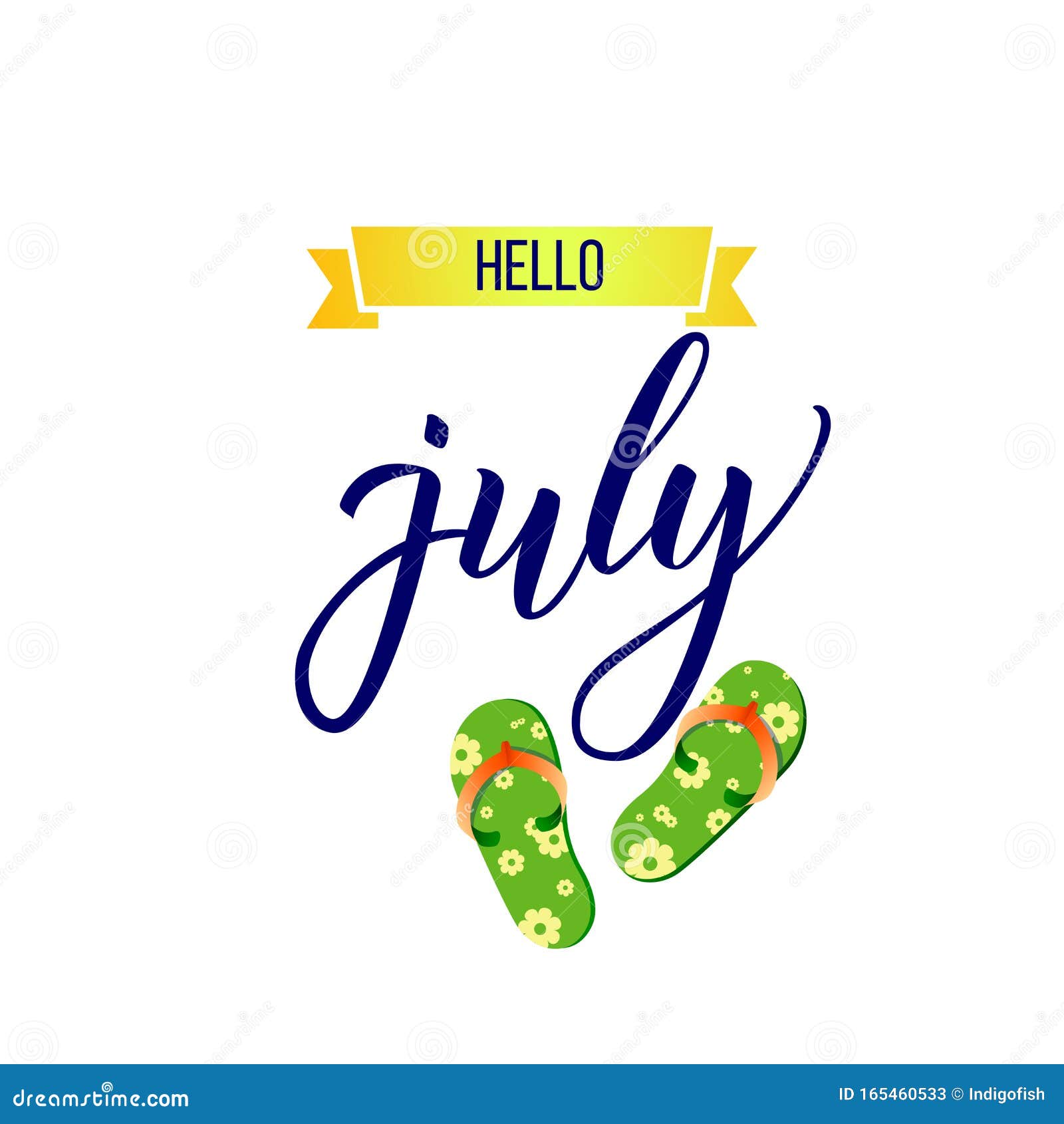 Hello July Card. One Line. Lettering Poster With Text July. Vector EPS ...