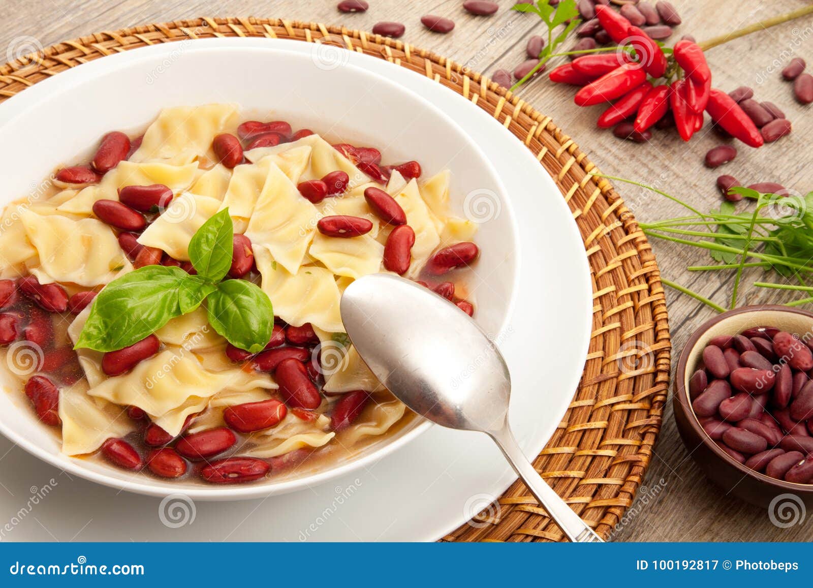 Pasta and red beans soup stock image. Image of lunch - 100192817