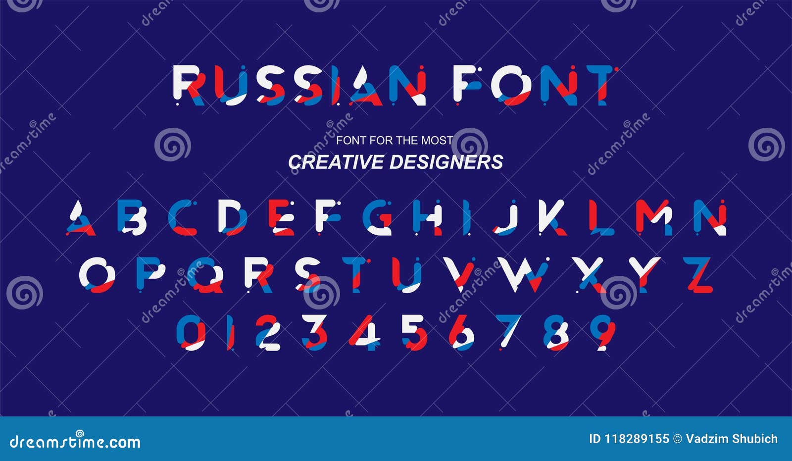 Original RUSSIAN Font in Blue, Red and White Colour for Creative Design ...