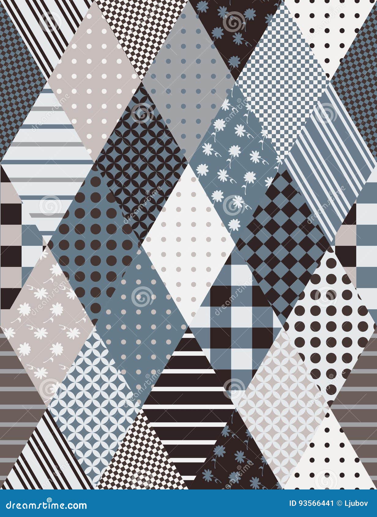 Original Seamless Patchwork Pattern from Rhombus Elements on Gray Tones ...