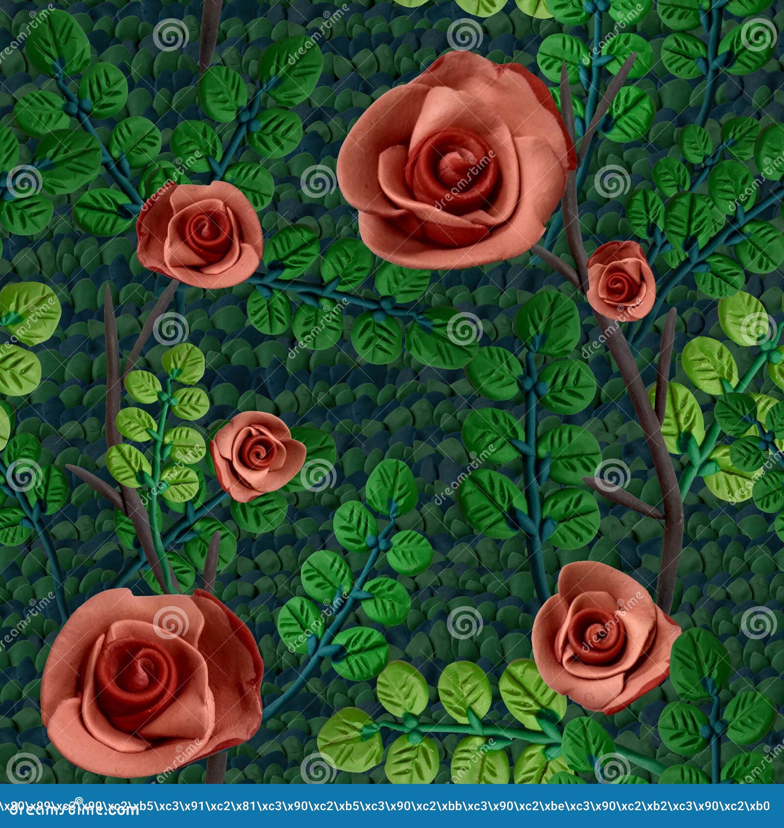Original Seamless Texture with the Image of Roses and Leaves Stock ...
