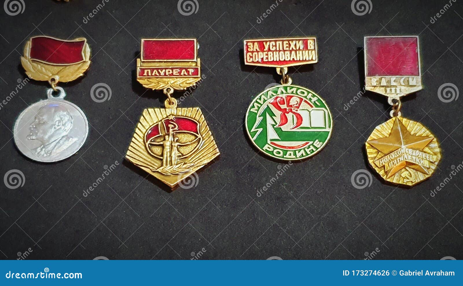 Original Soviet Medals & Pin Badges. Stock Photo - Image of soviet ...