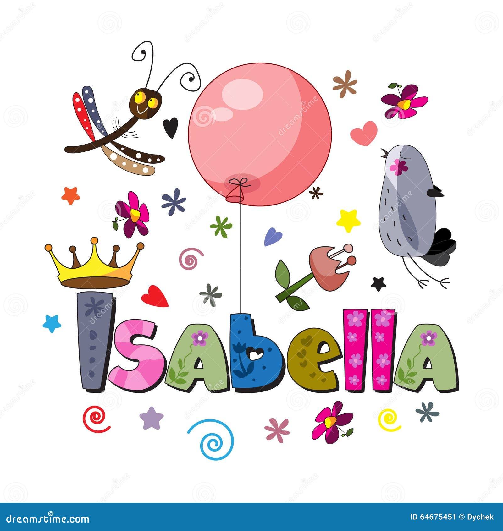 Isabella English Name Greeting Lettering Card Vector Illustration ...
