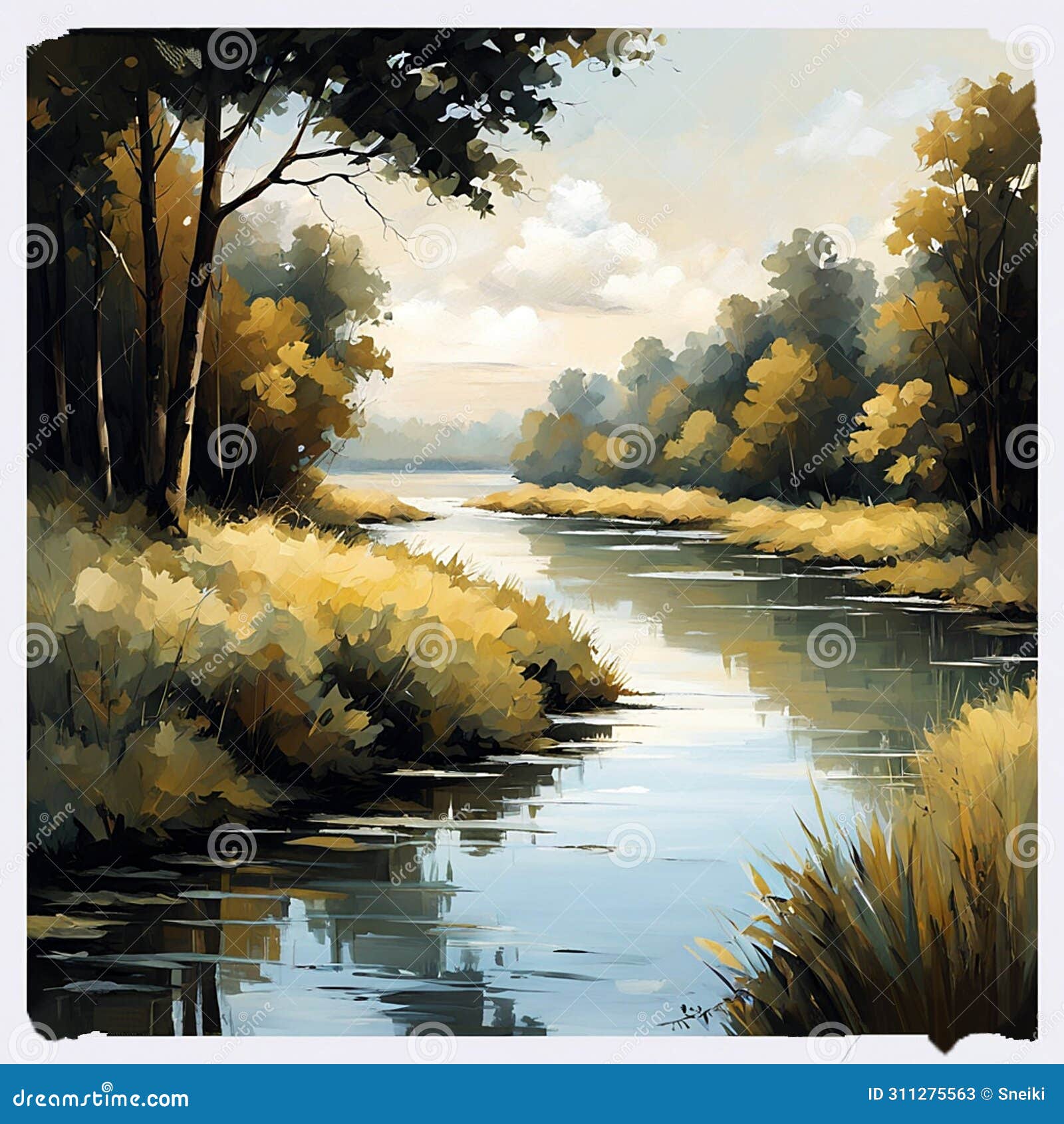 Calm Slow River and Forest on the Shore. Stock Illustration ...