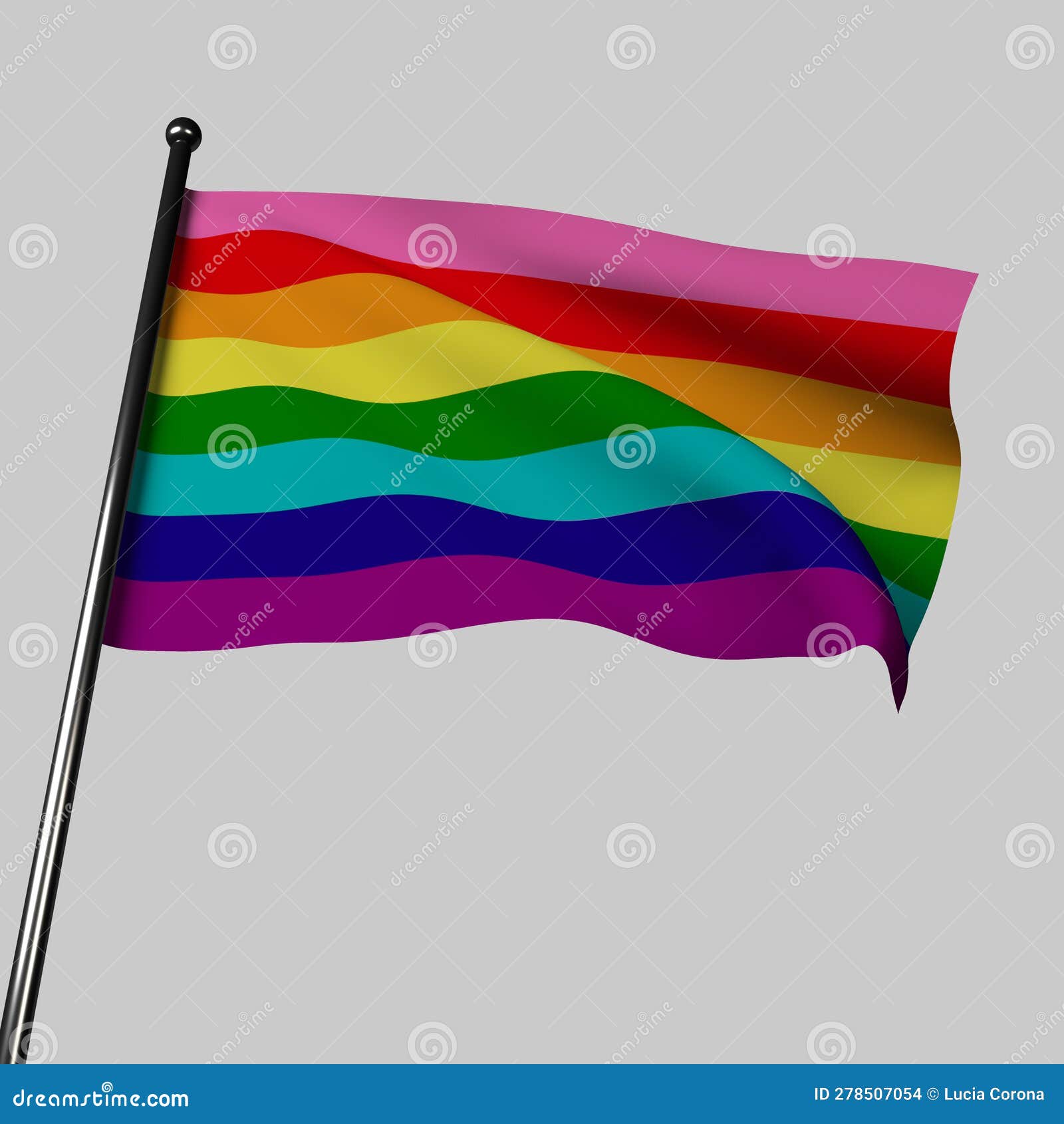 Original 1978 LGBT Pride Flag Waving in 3D. Eight Multi Colored Stripes ...