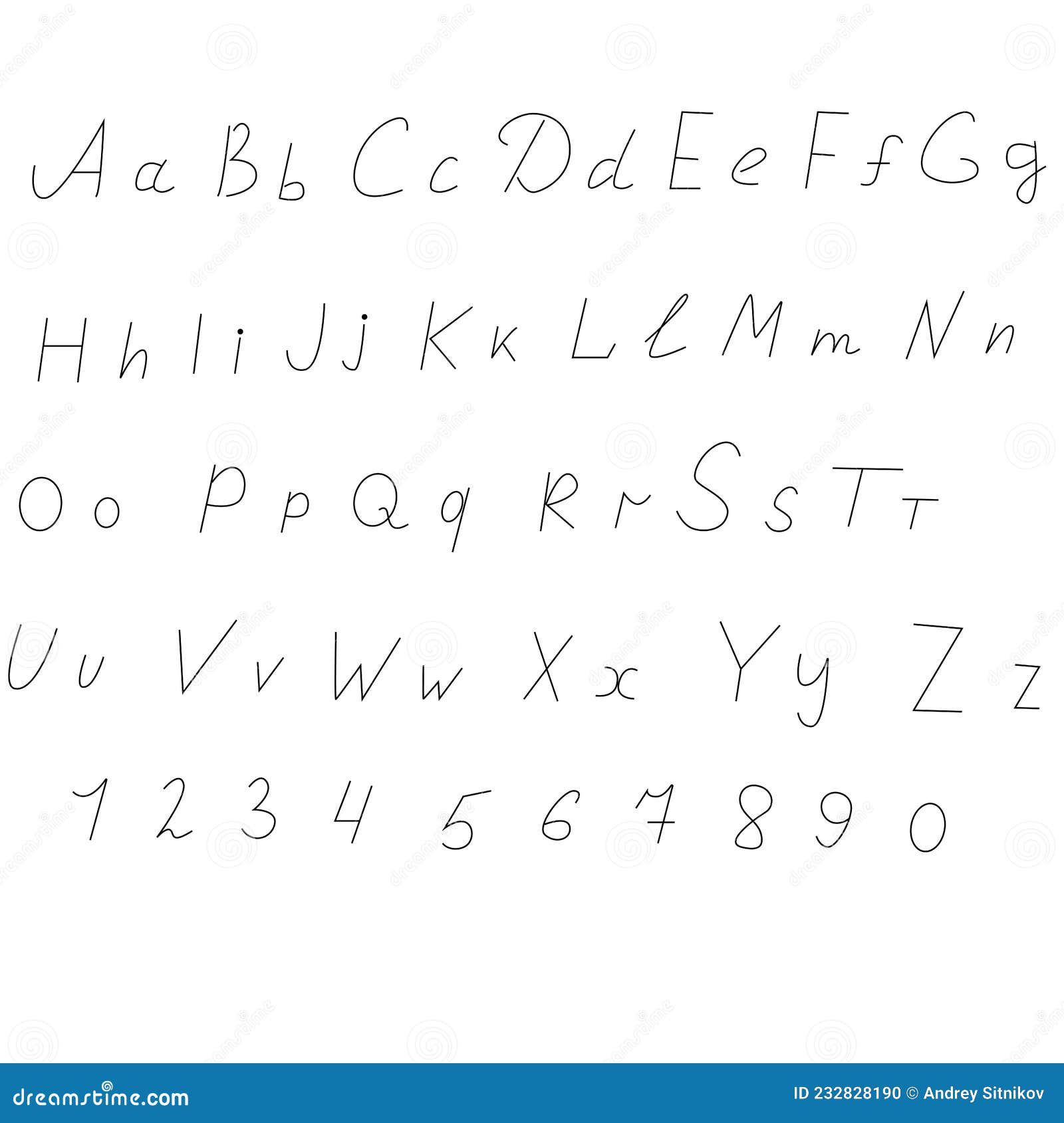 Original Written Latin Script and Numbers Stock Vector - Illustration ...