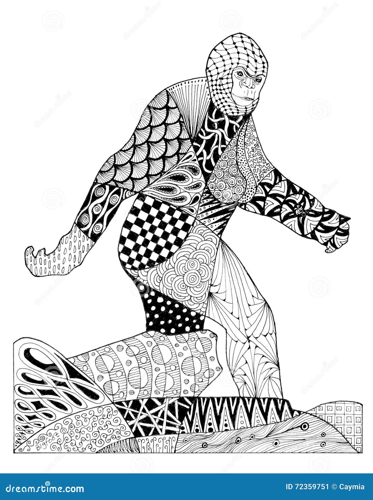 Original Zentangles Drawing Of Bigfoot. Royalty-Free Stock Photo ...