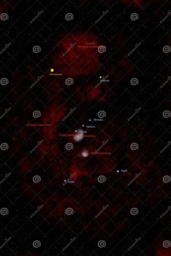 Orion Constellation, Labelled Artist Impression. Stock Illustration ...