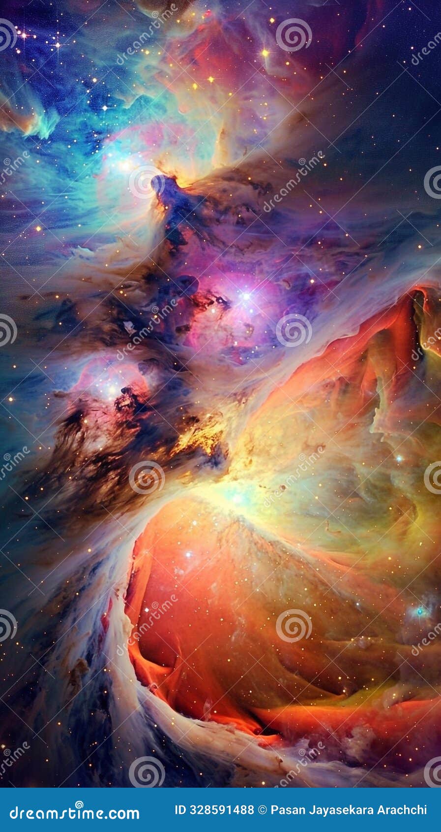 Orion Nebula Revealed in Cosmic Landscape Stock Illustration ...