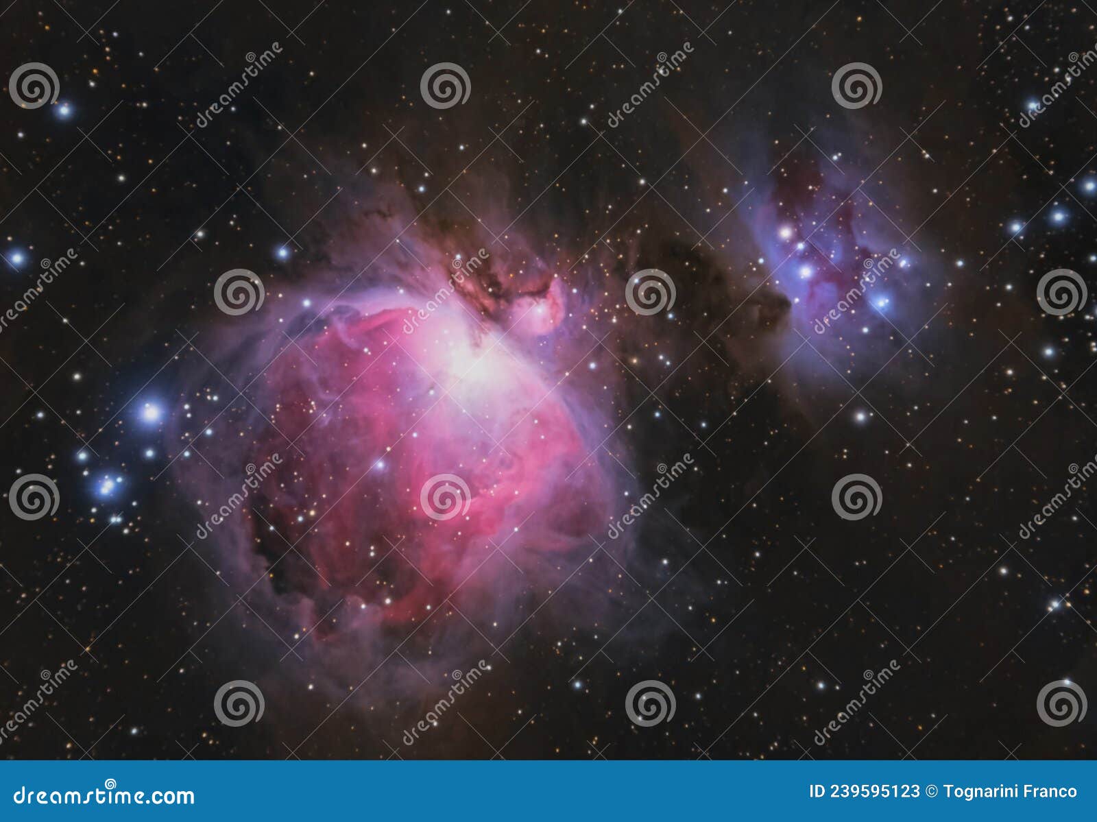 The Orion Nebula and the Running Man Nebula Stock Image - Image of ...